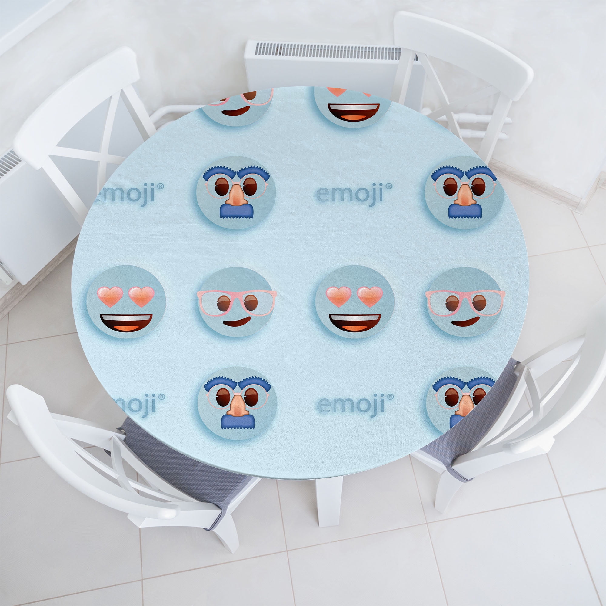 Ambesonne Emoji Art Fitted Round Tablecloth, Funny Faces Glassed Love ...