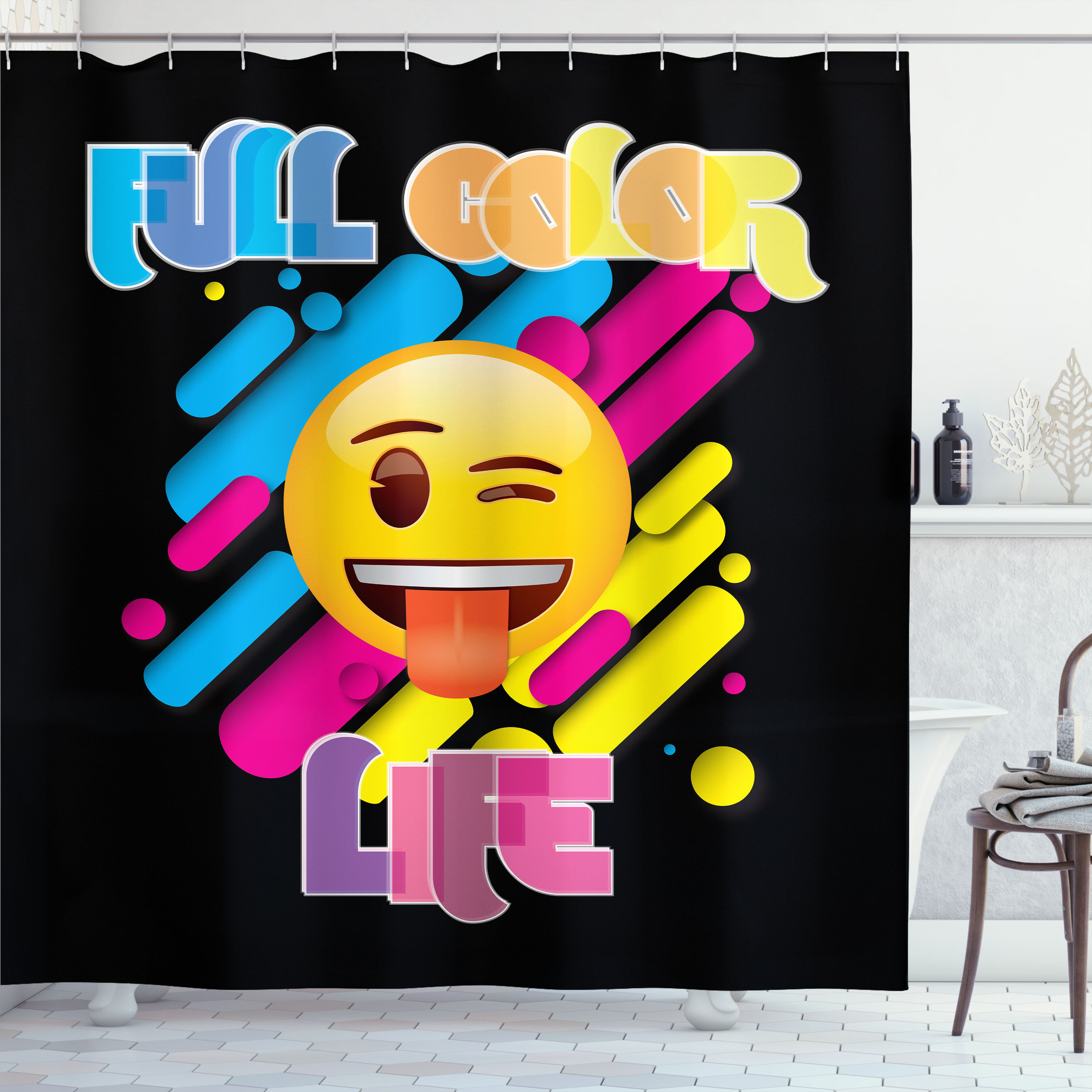 Ambesonne Emoji Art Shower Curtain, Full Color Funny Face, 69"Wx70"L ...