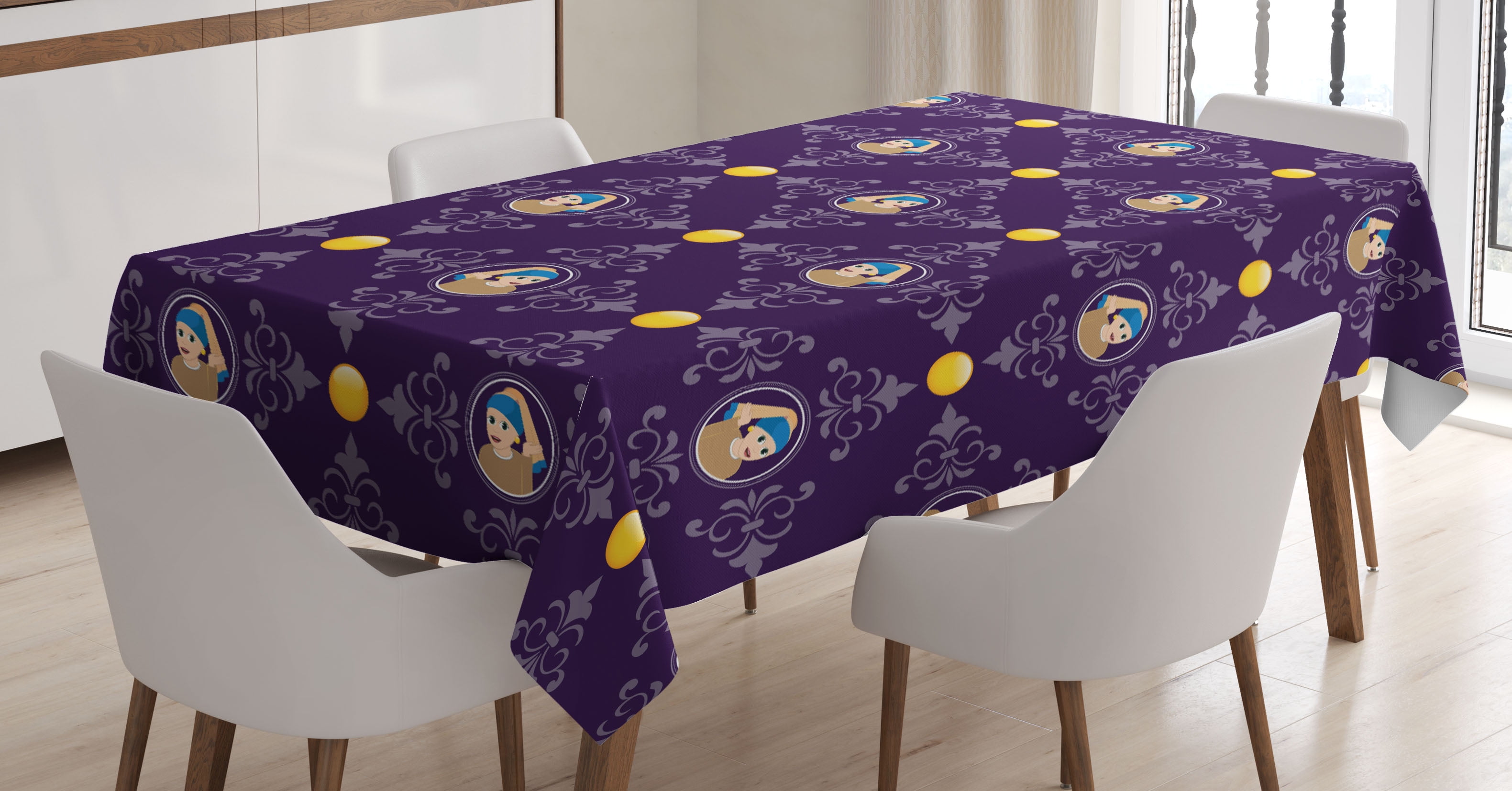 Ambesonne Emoji Art Tablecloth Rectangular Table Cover, Rococo Damask ...