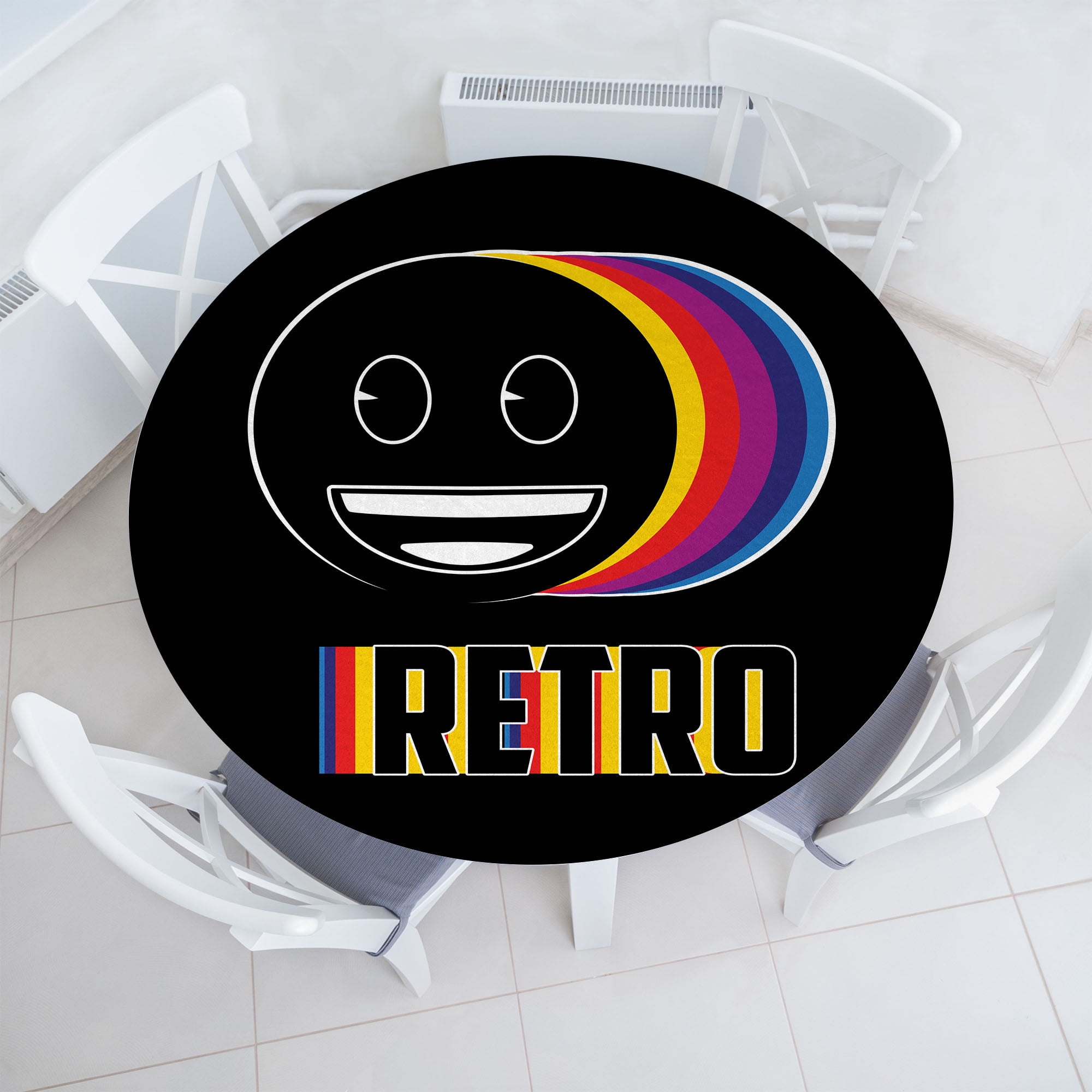 Ambesonne Emoji Fitted Round Tablecloth, Colorful Face Retro Lettering ...