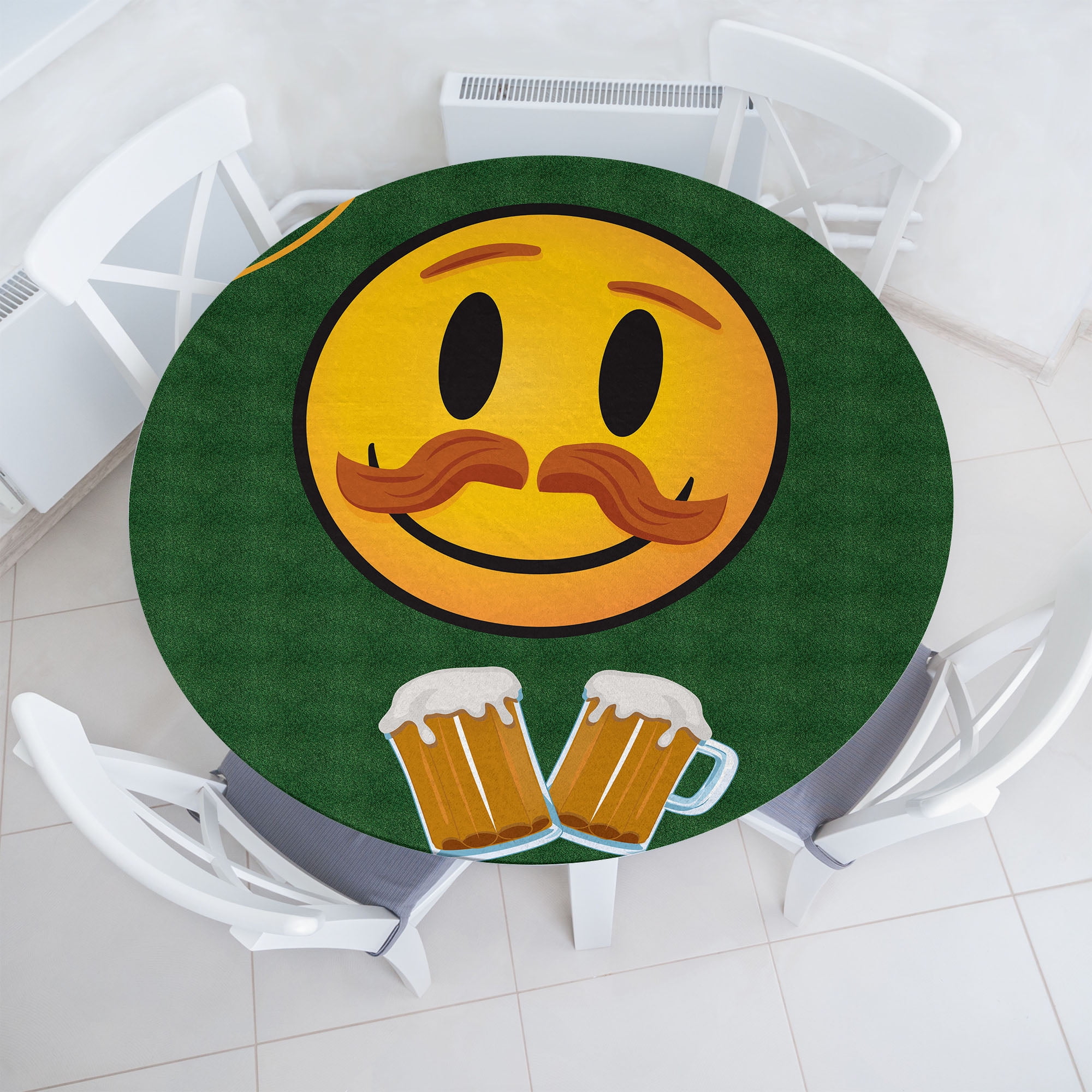 Ambesonne Emoji Fitted Round Tablecloth, German Beer Lover Face Print ...