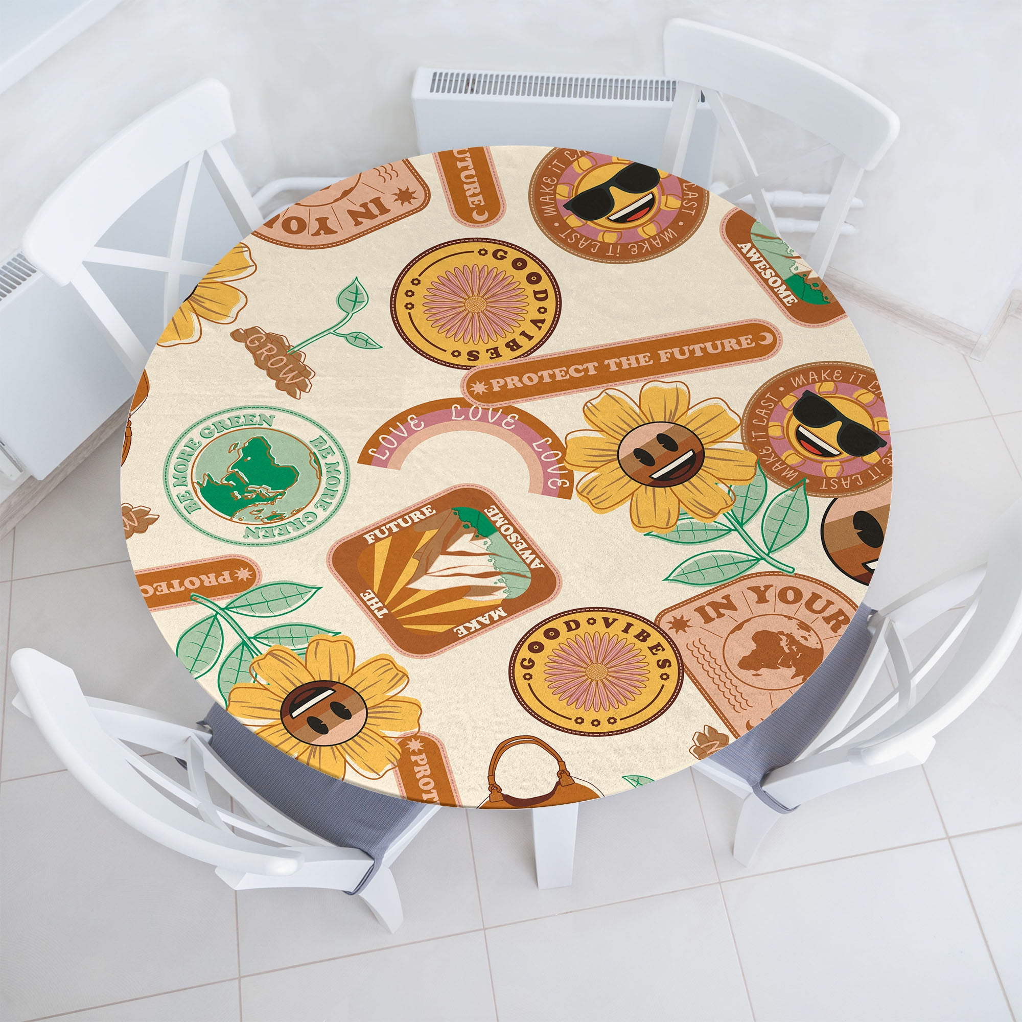 Ambesonne Emoji Fitted Round Tablecloth, Neutral Holiday Concept Faces ...