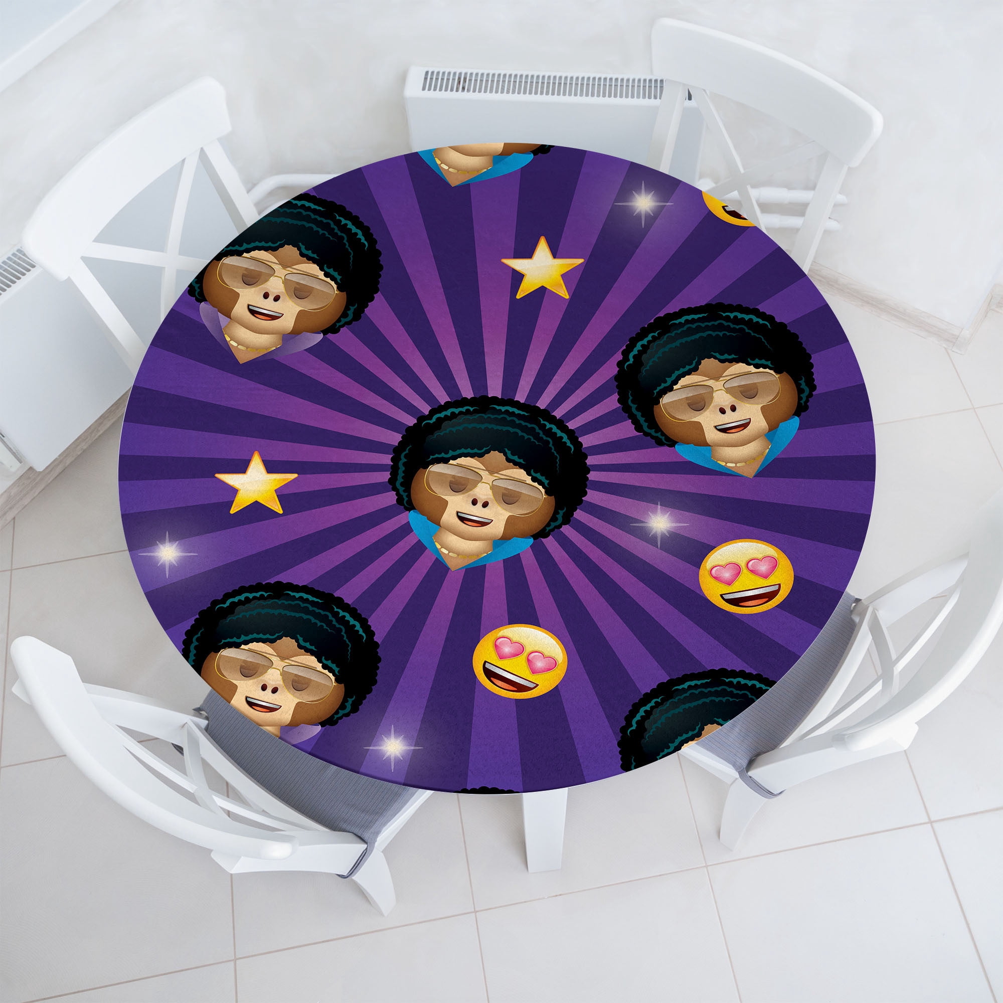 Ambesonne Emoji Fitted Round Tablecloth, Retro Disco King Monkey Afro ...