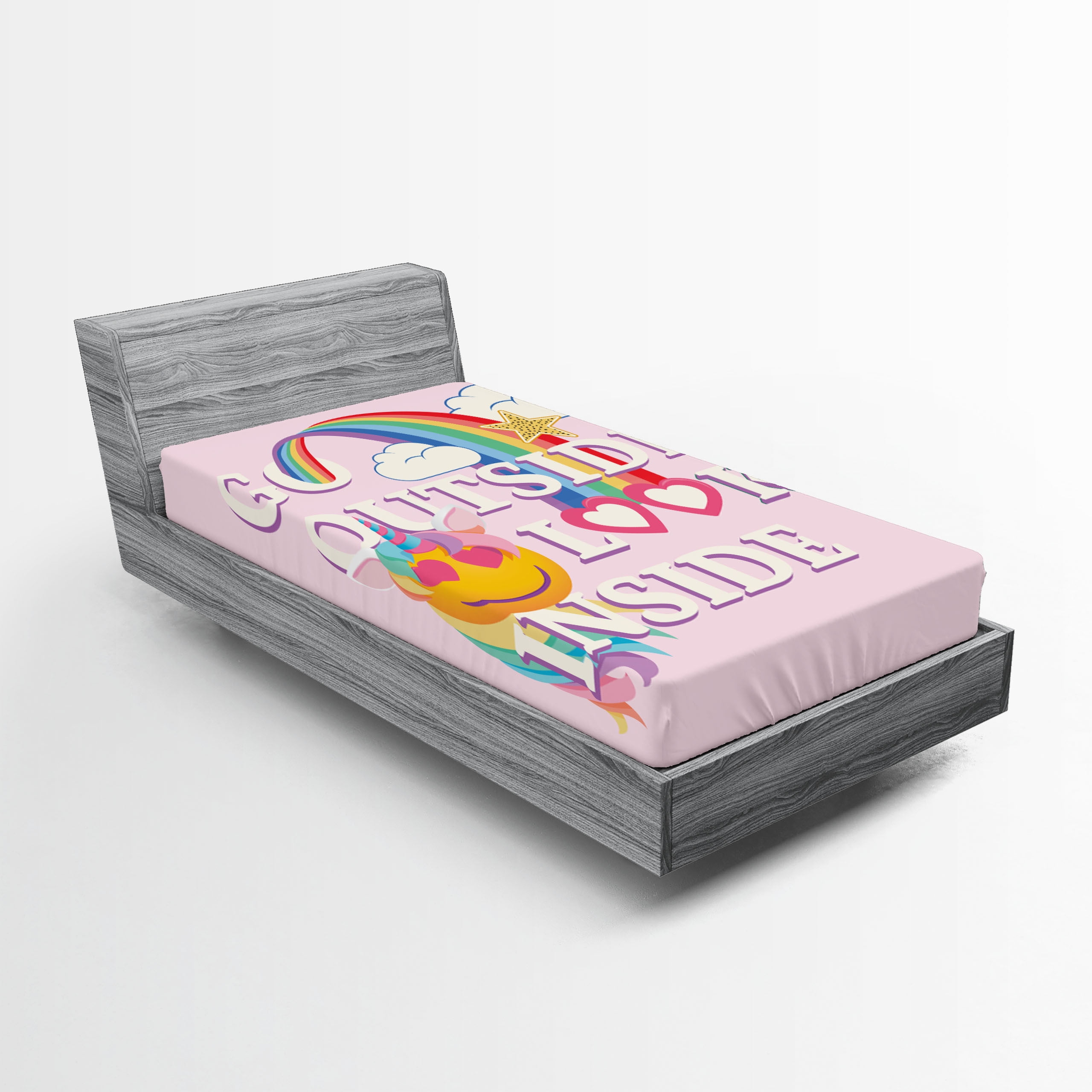 Ambesonne Emoji Fitted Sheet, Go Outside Look Inside Funny, Twin Size ...
