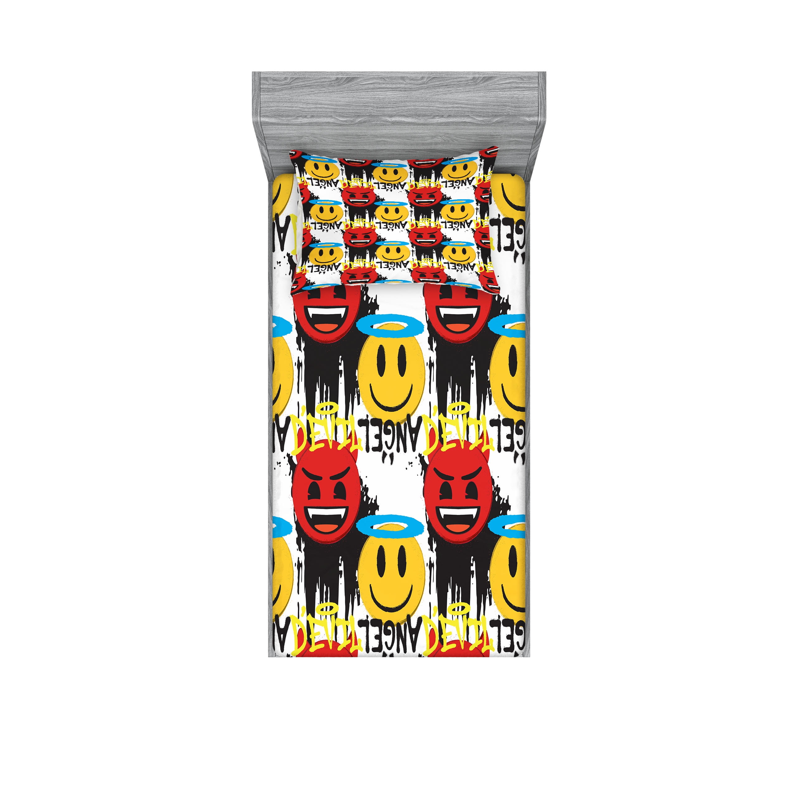 Ambesonne Emoji Fitted Sheet & Pillow Sham Set, Mean and Kind ...