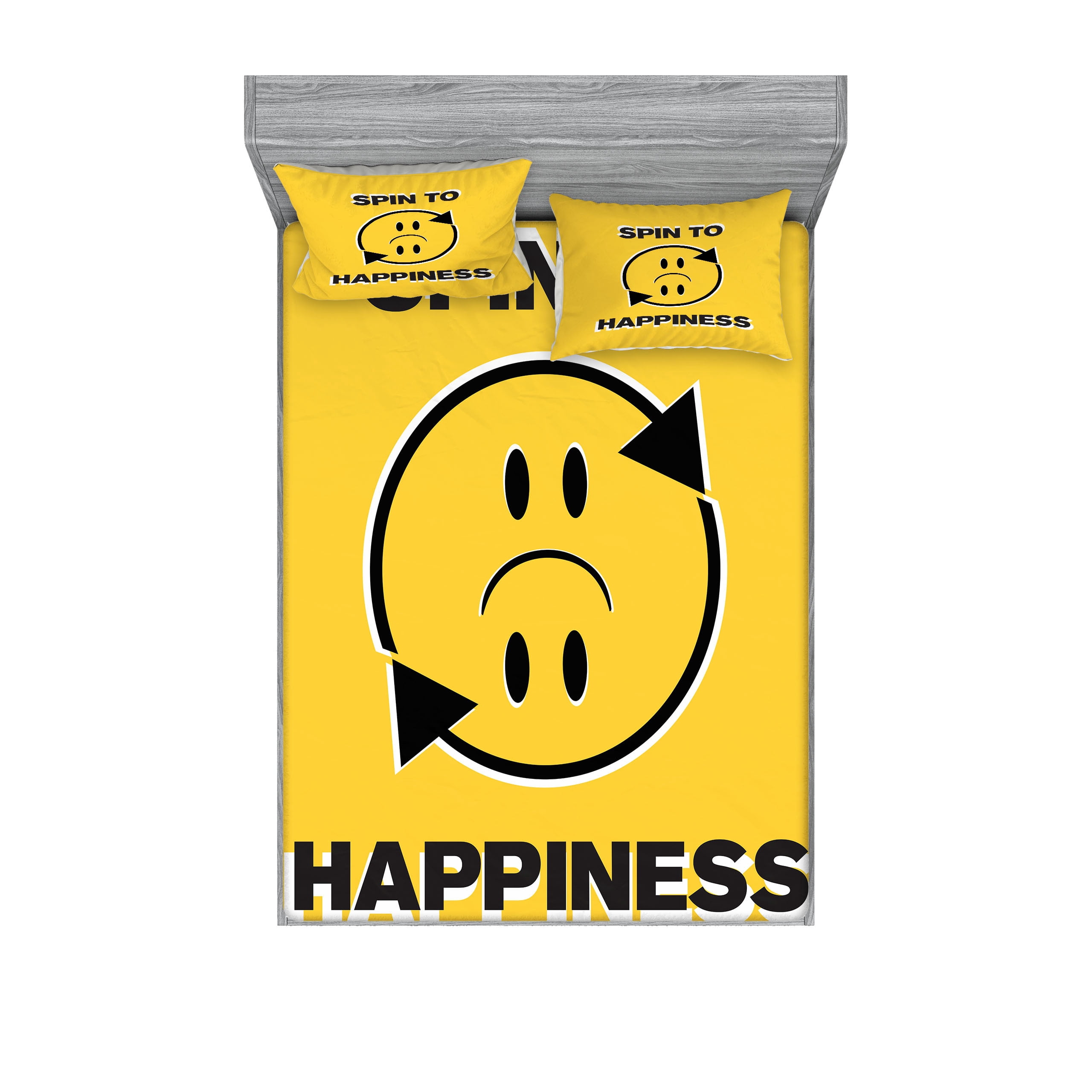 Ambesonne Emoji Fitted Sheet & Pillow Sham Set, Modern Happy and Sad ...