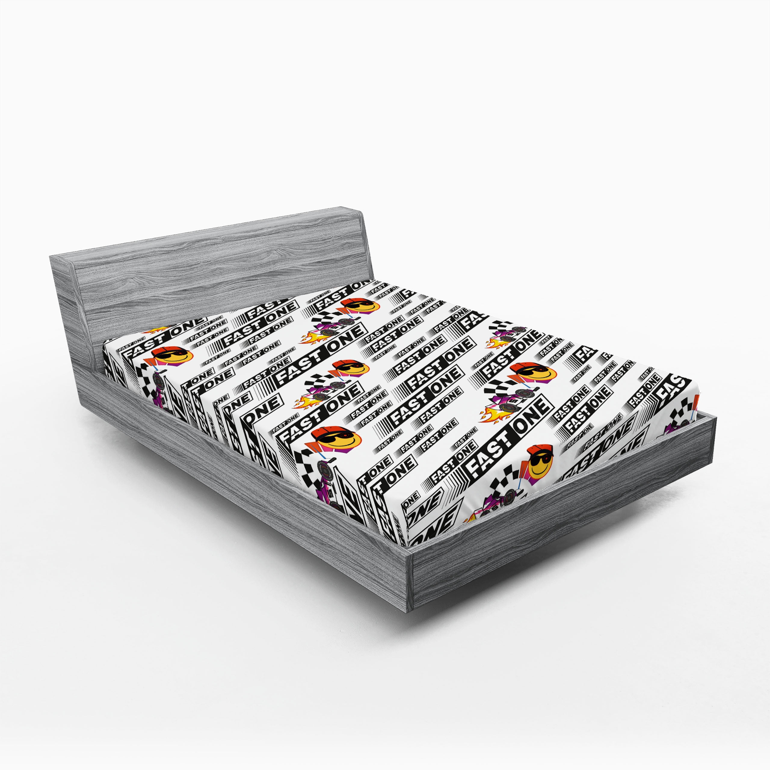 Ambesonne Emoji Fitted Sheet, Racing Formula Smiling Face, King Size ...