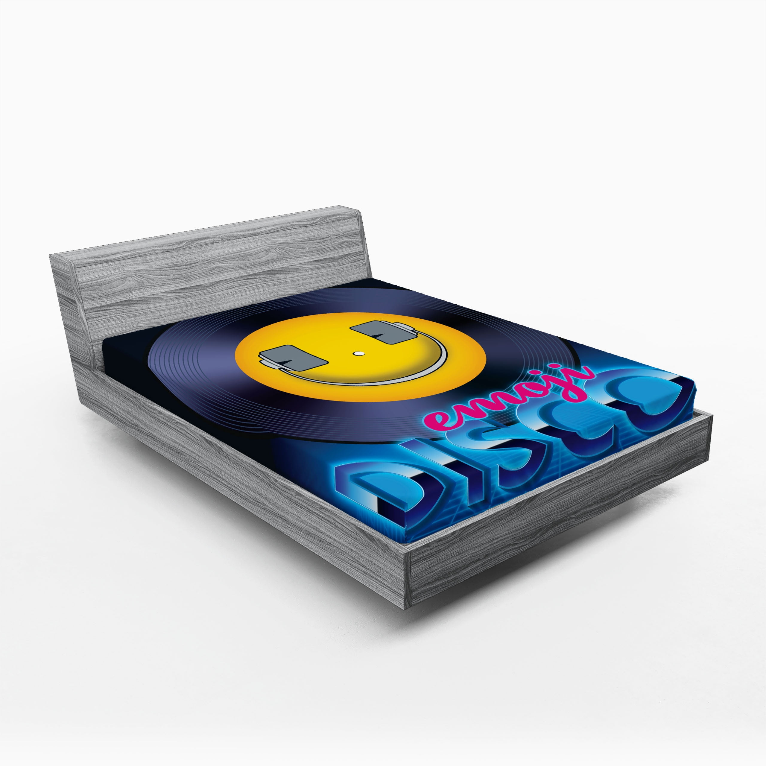 Ambesonne Emoji Fitted Sheet, Retrowave Smile Face Disc, King Size, Sea ...