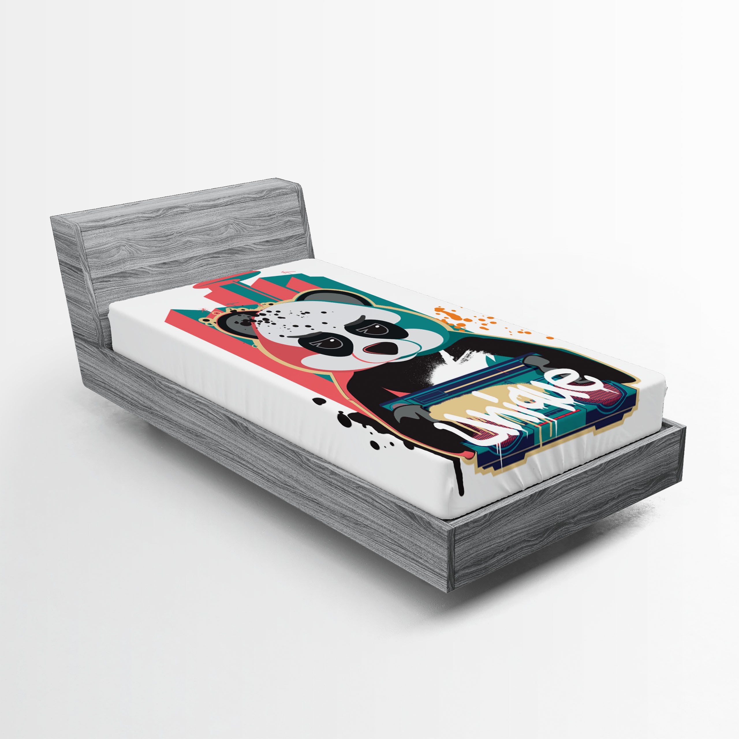 Ambesonne Emoji Fitted Sheet, Tough Panda with Retro Stereo, Twin XL ...