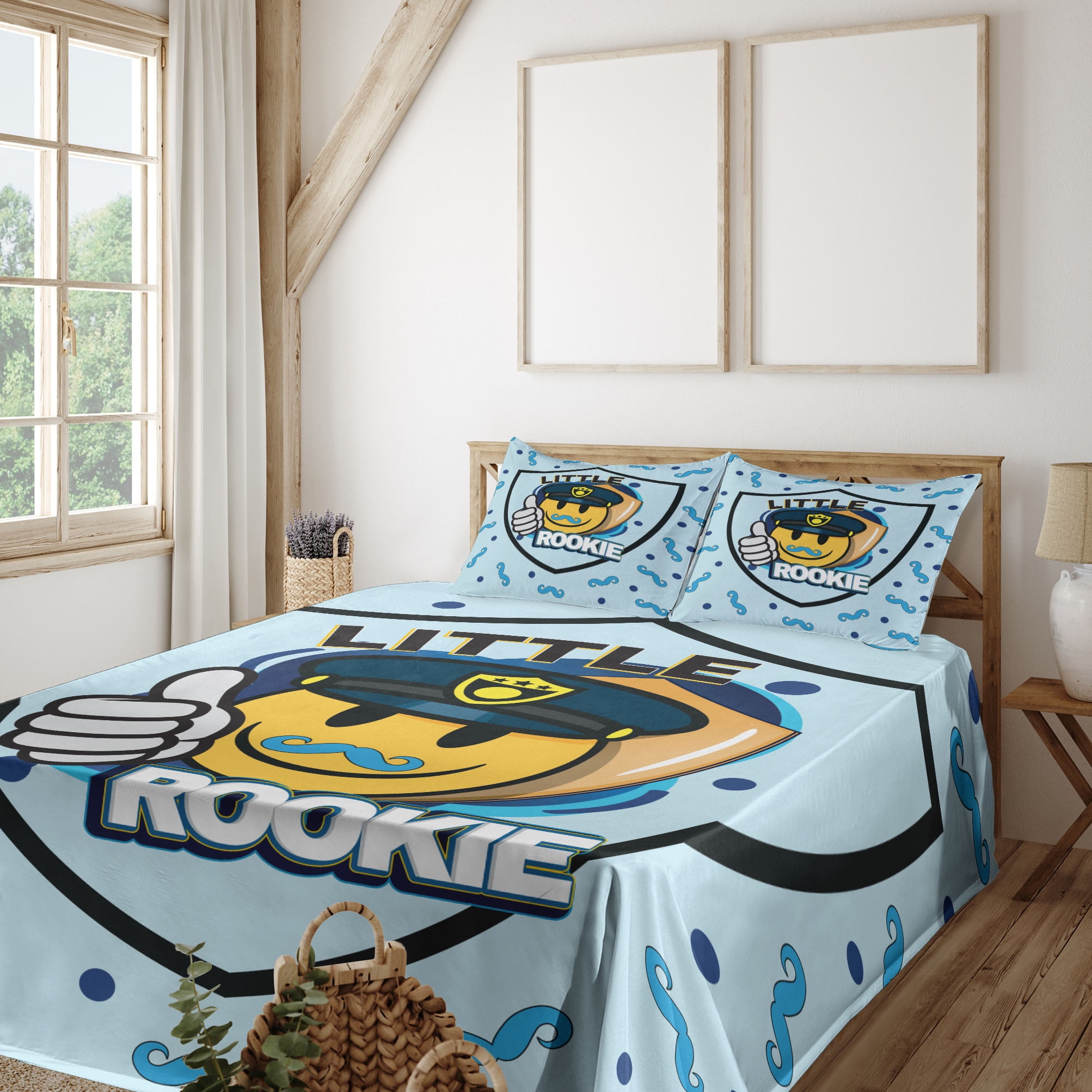 Ambesonne Emoji Fitted & Top Sheet Set with Shams, Rookie Writing ...