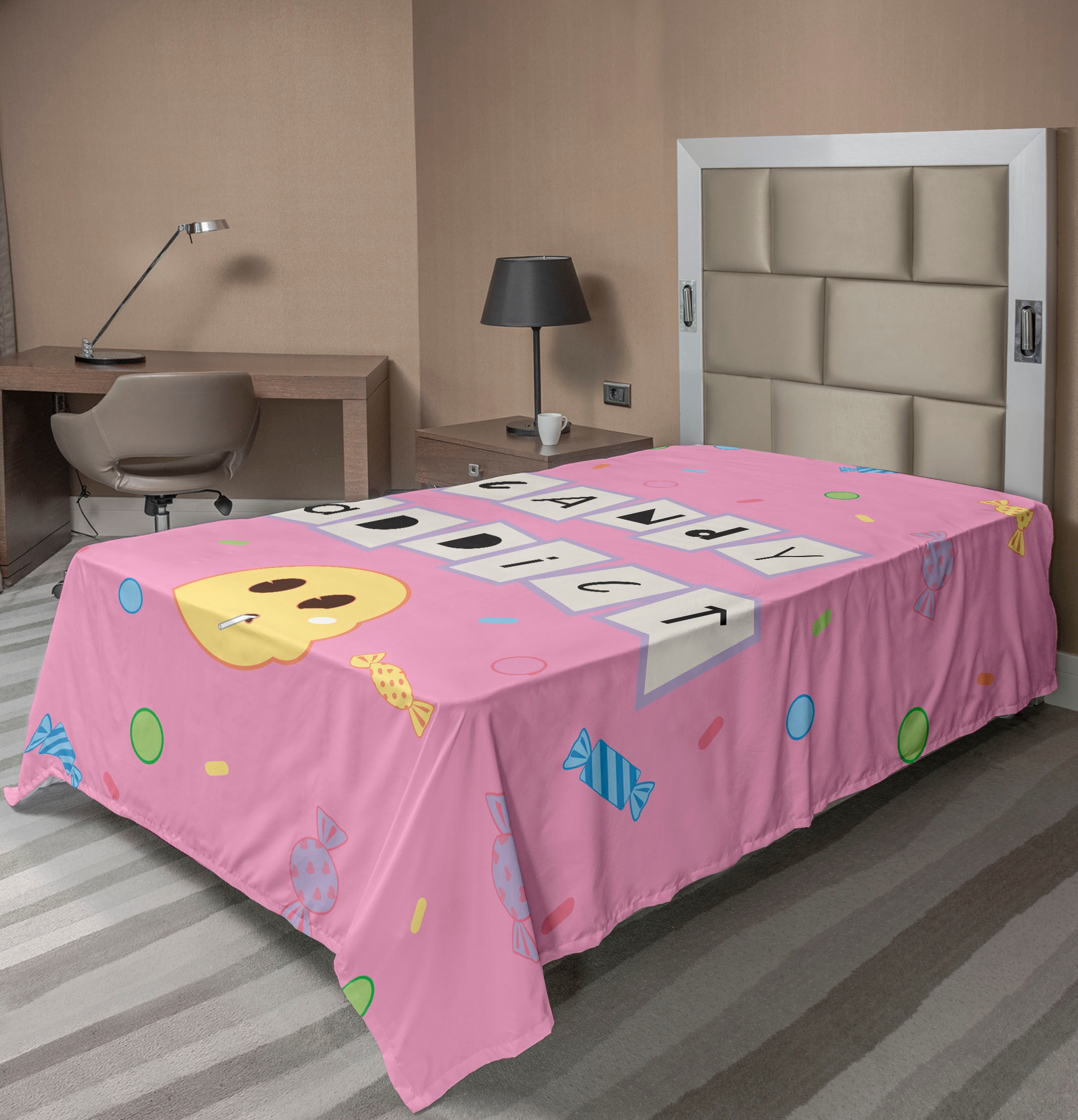 Ambesonne Emoji Flat Sheet, 90s Letters Candy and Face, Twin Size, Soft ...