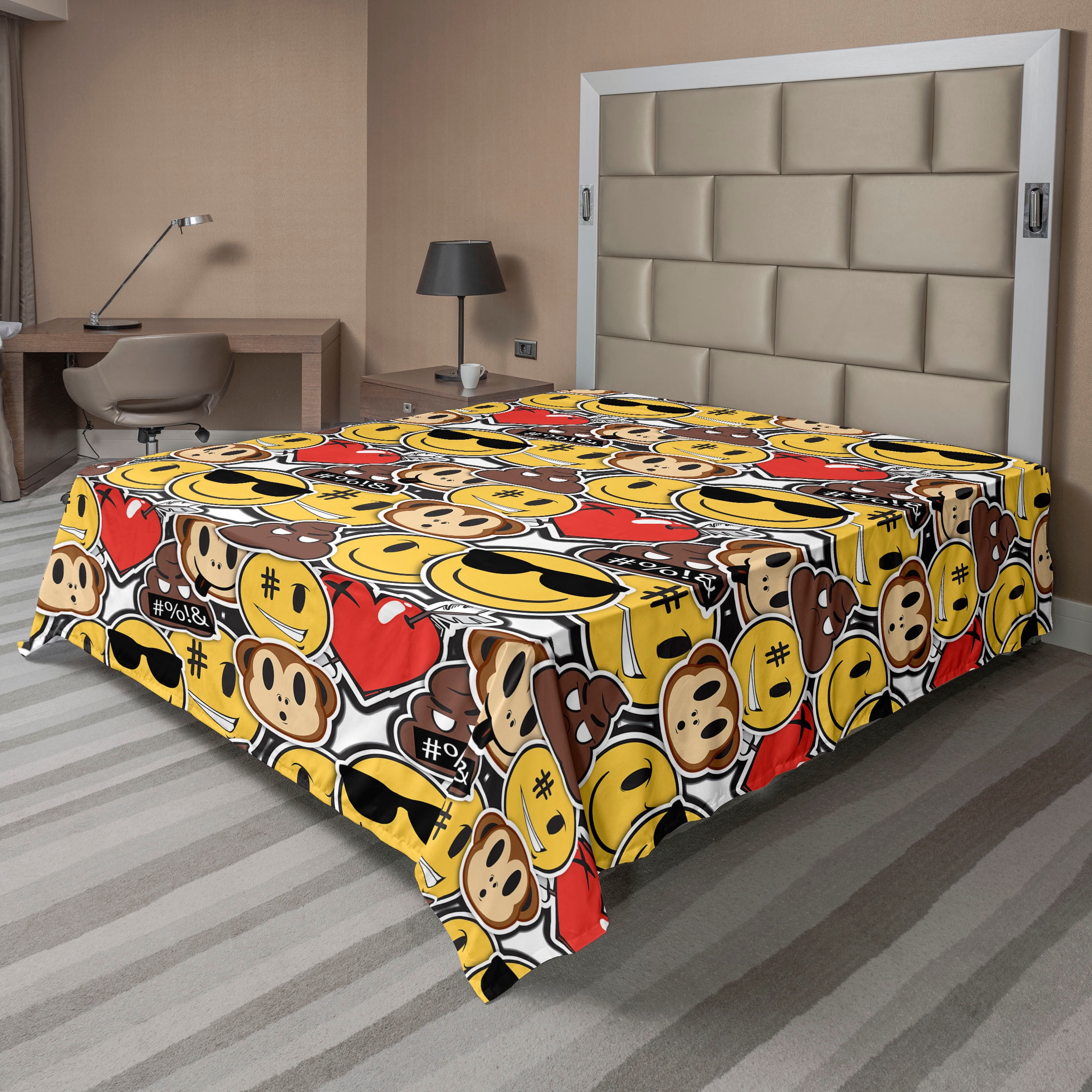 Ambesonne Emoji Flat Sheet, Angry Pile of Poo Pattern Art, Queen Size ...