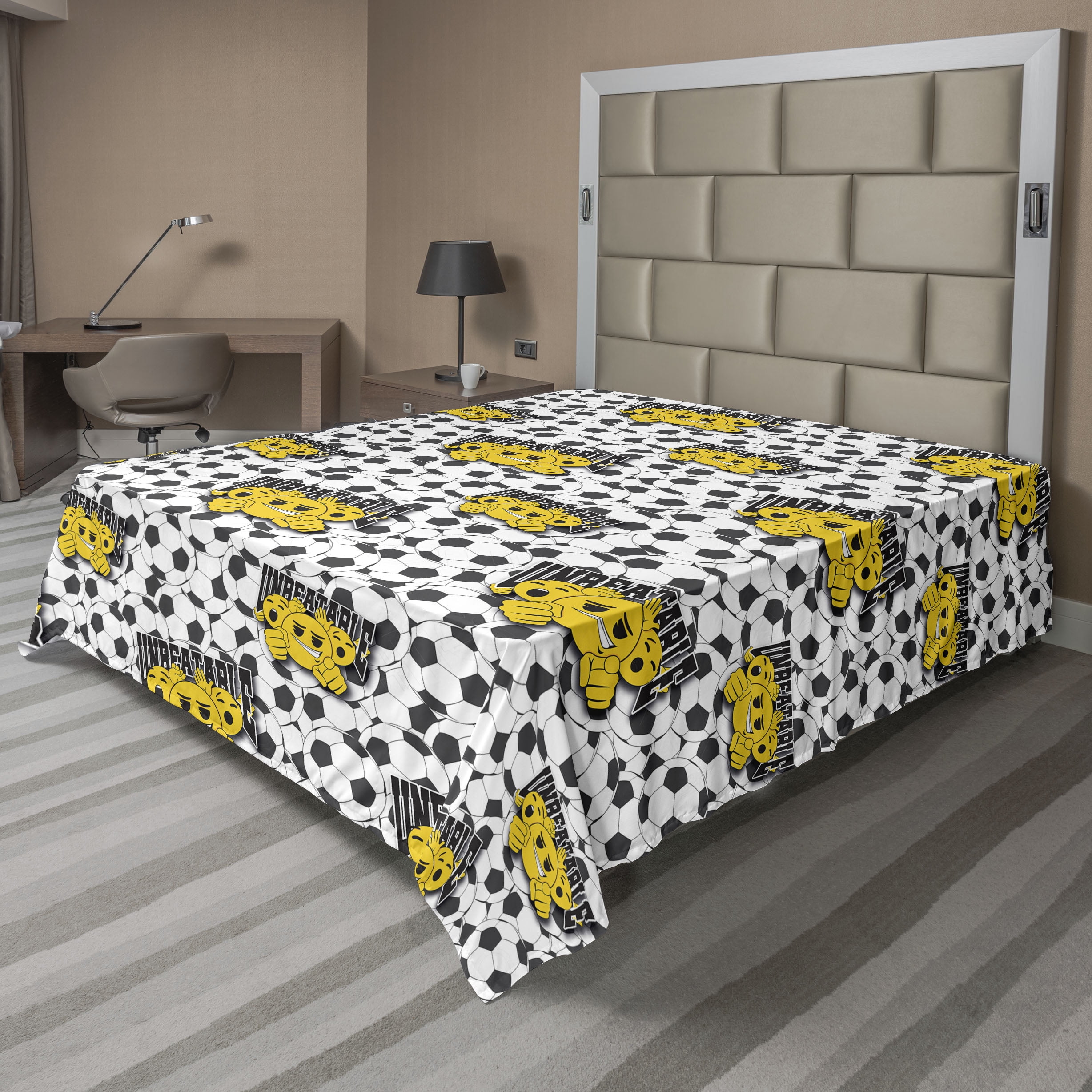 Ambesonne Emoji Flat Sheet, Cheering Funny Soccer Fans, King Size ...