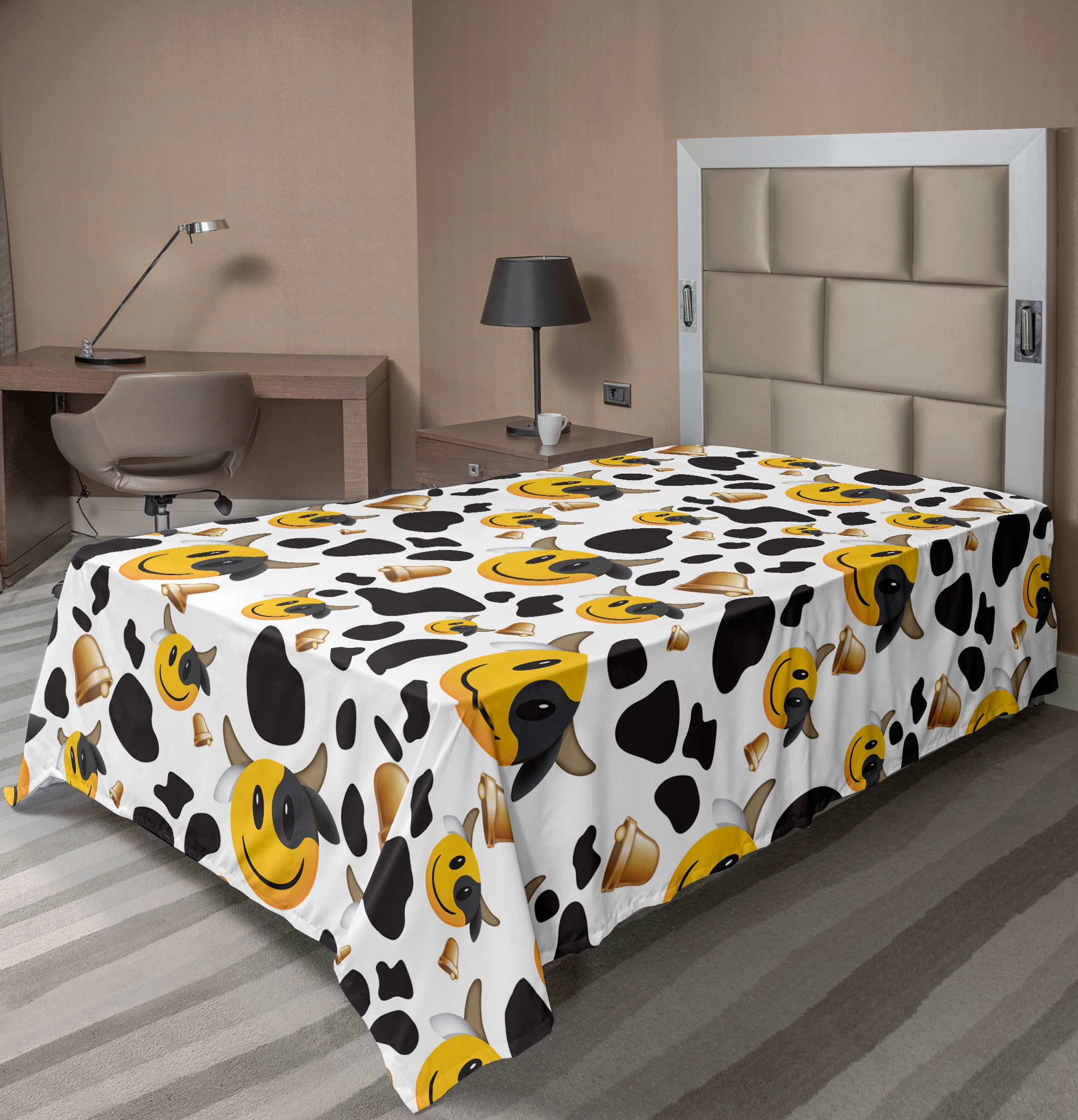 Ambesonne Emoji Flat Sheet, Cow Print Spots Bells Pattern, TwinXL Size ...