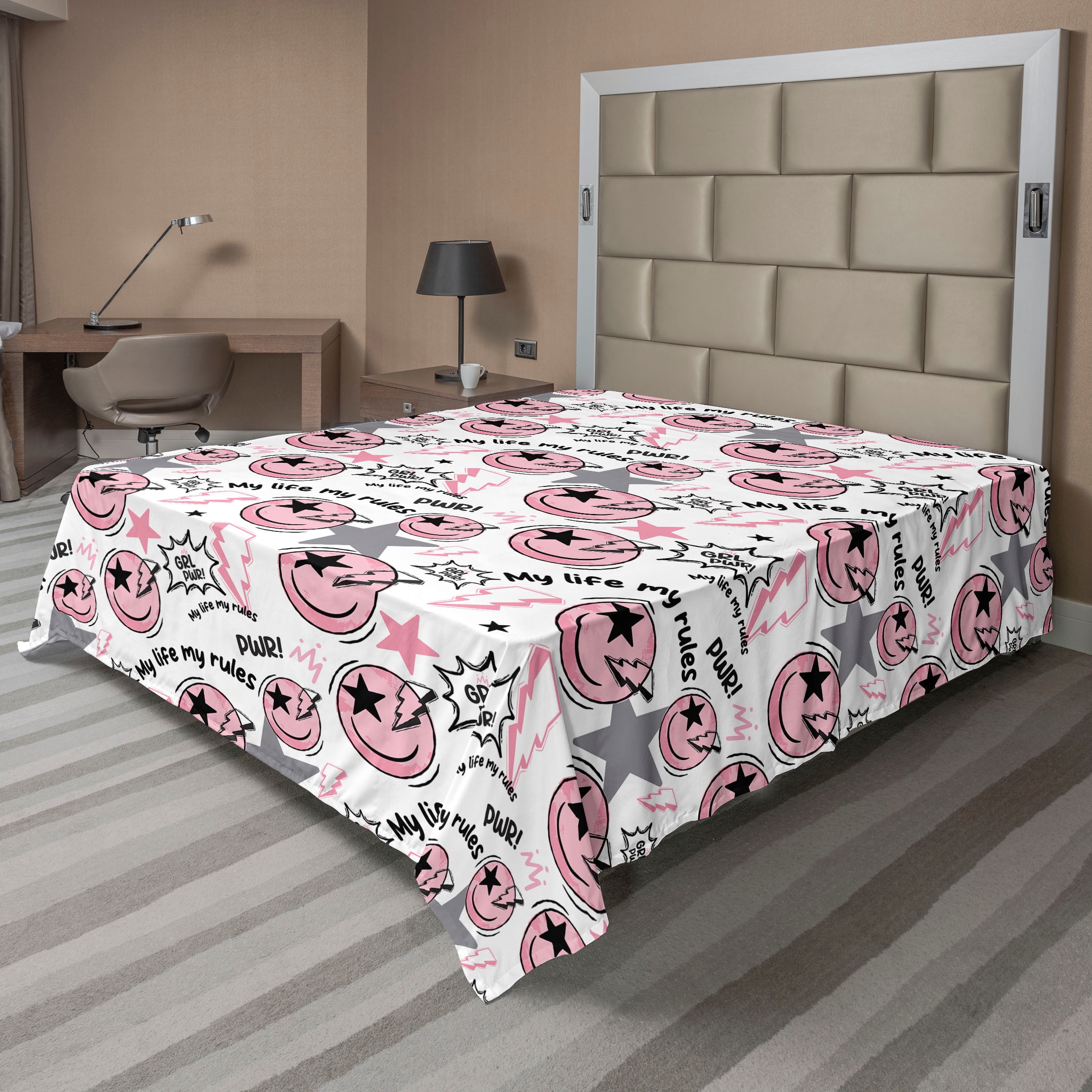 Ambesonne Emoji Flat Sheet, Dreamy Colors Funny Faces Art, California ...