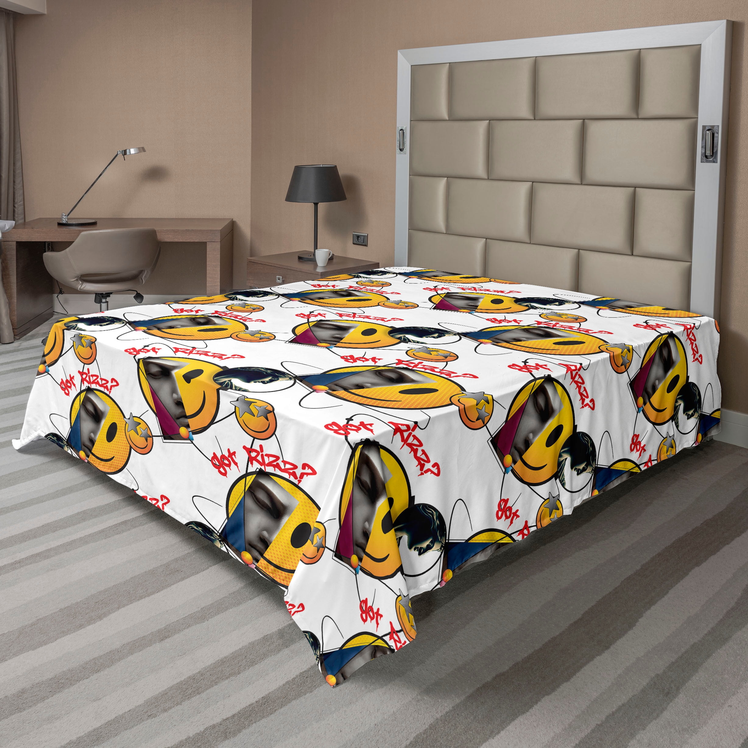 Ambesonne Emoji Flat Sheet, Funny Faces Antique Heads Art, Queen Size ...