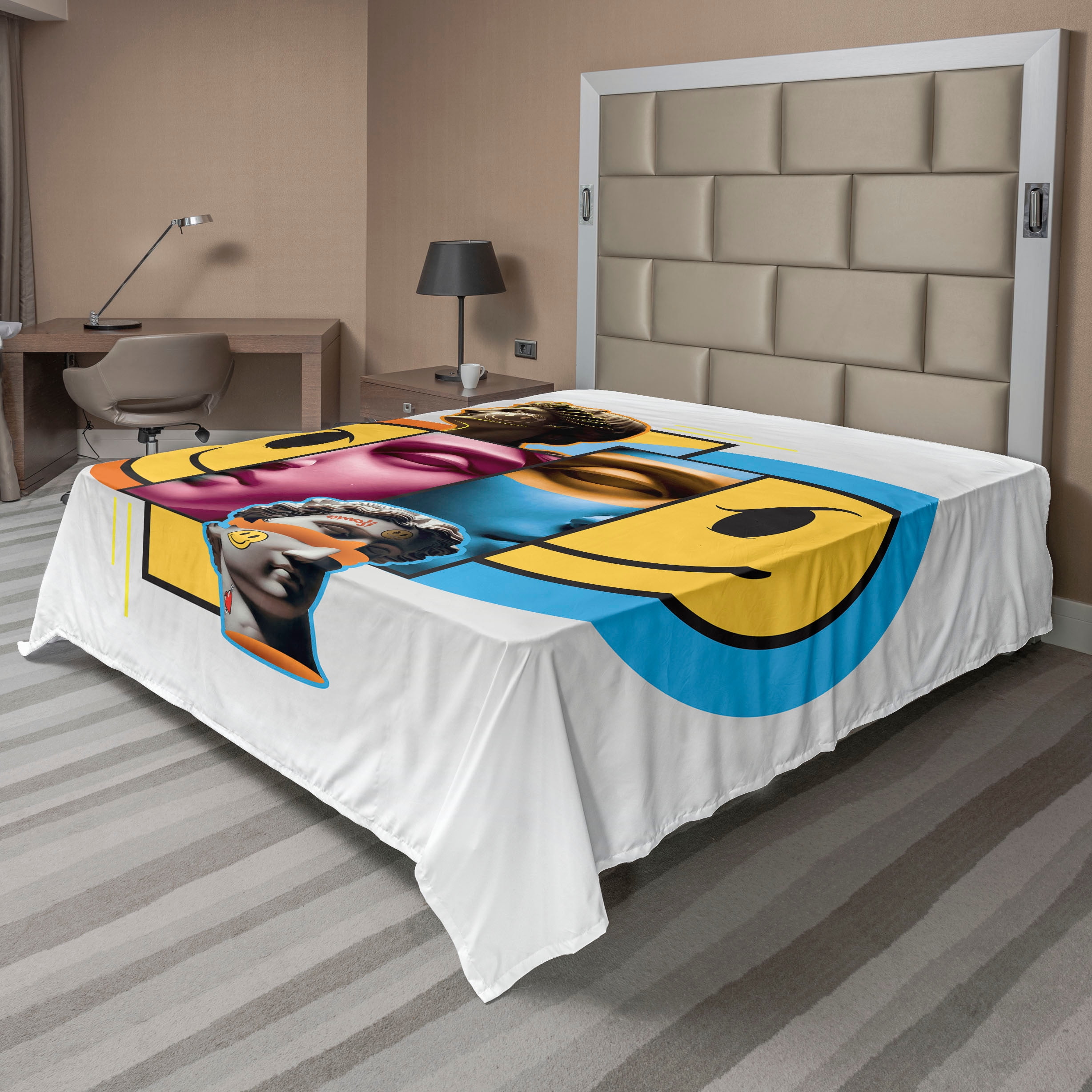 Ambesonne Emoji Flat Sheet, Funny Smirking Faces Antique, California ...