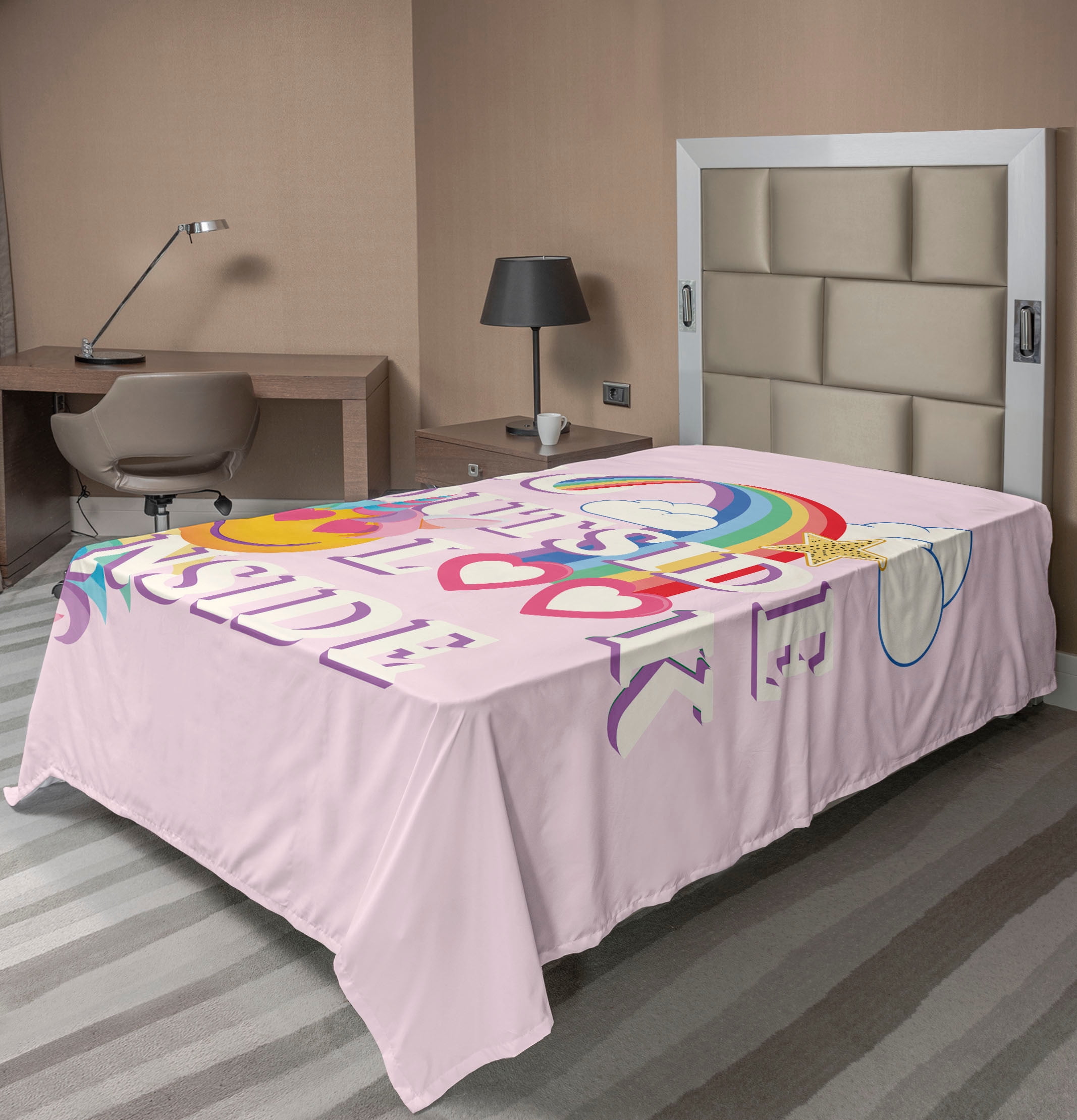 Ambesonne Emoji Flat Sheet, Go Outside Look Inside Funny, Twin Size ...