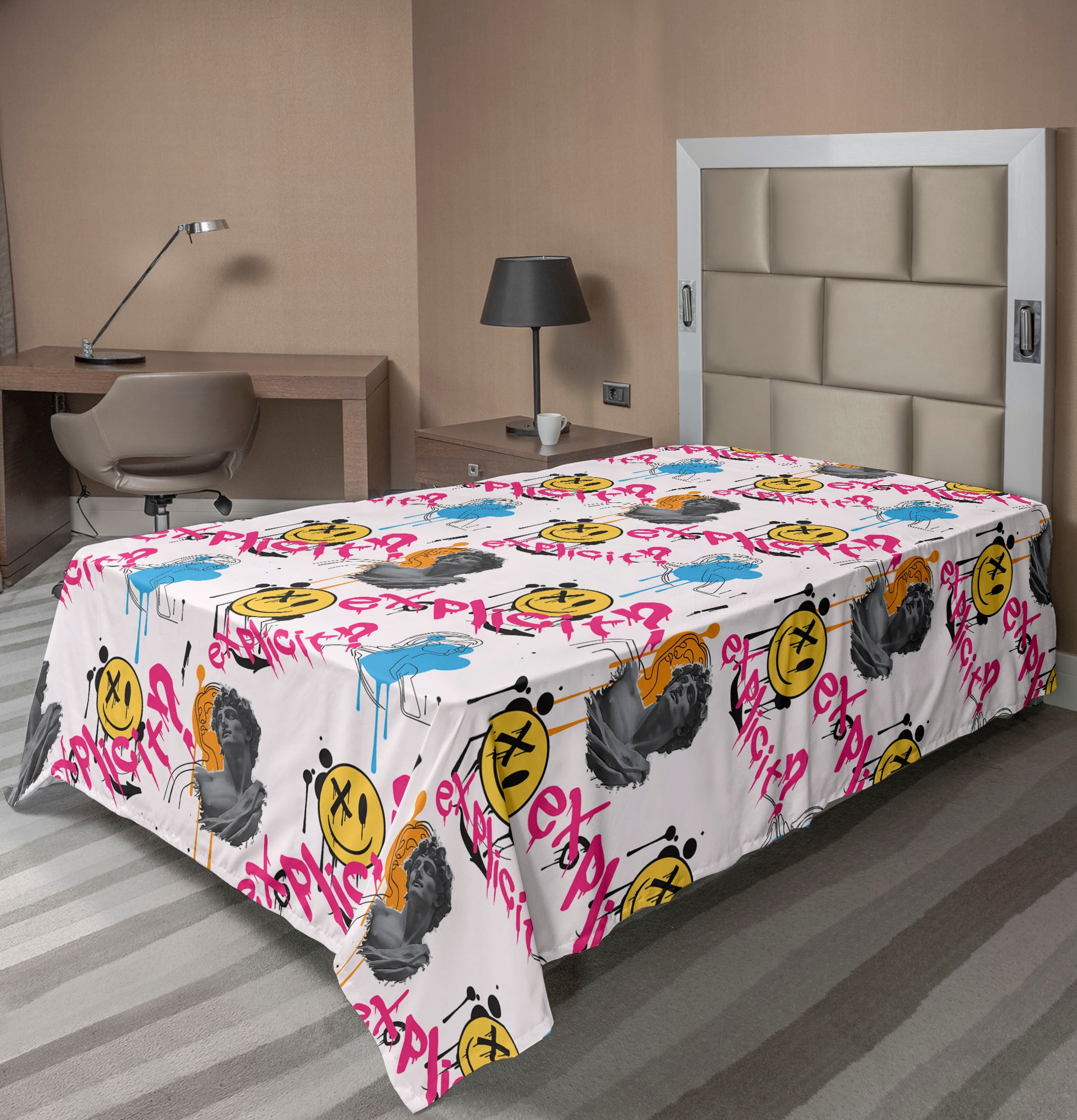 Ambesonne Emoji Flat Sheet, Graffiti X Eye Funny Face Art, TwinXL Size ...