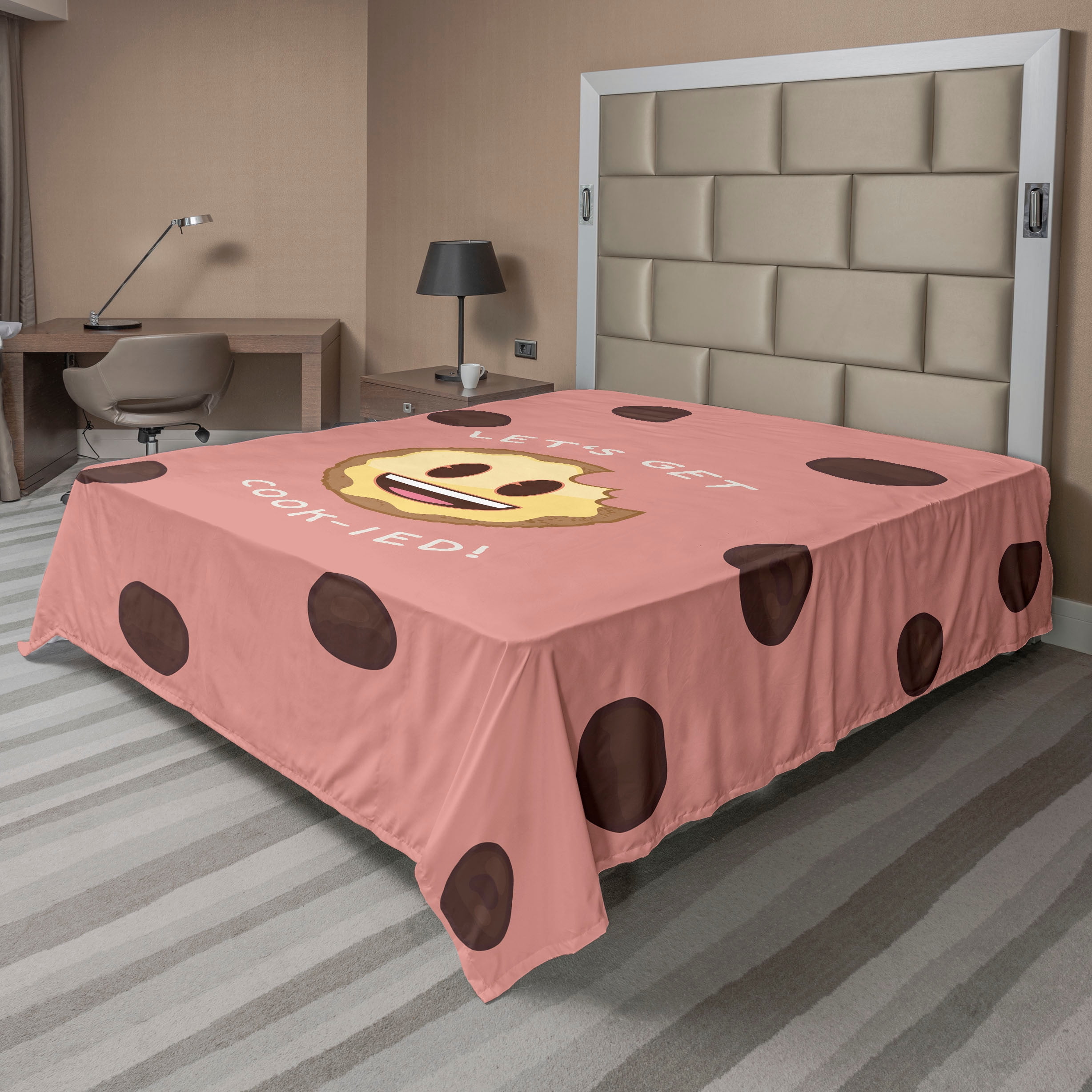 Ambesonne Emoji Flat Sheet, Lets Get Cookied Funny Face, King Size ...