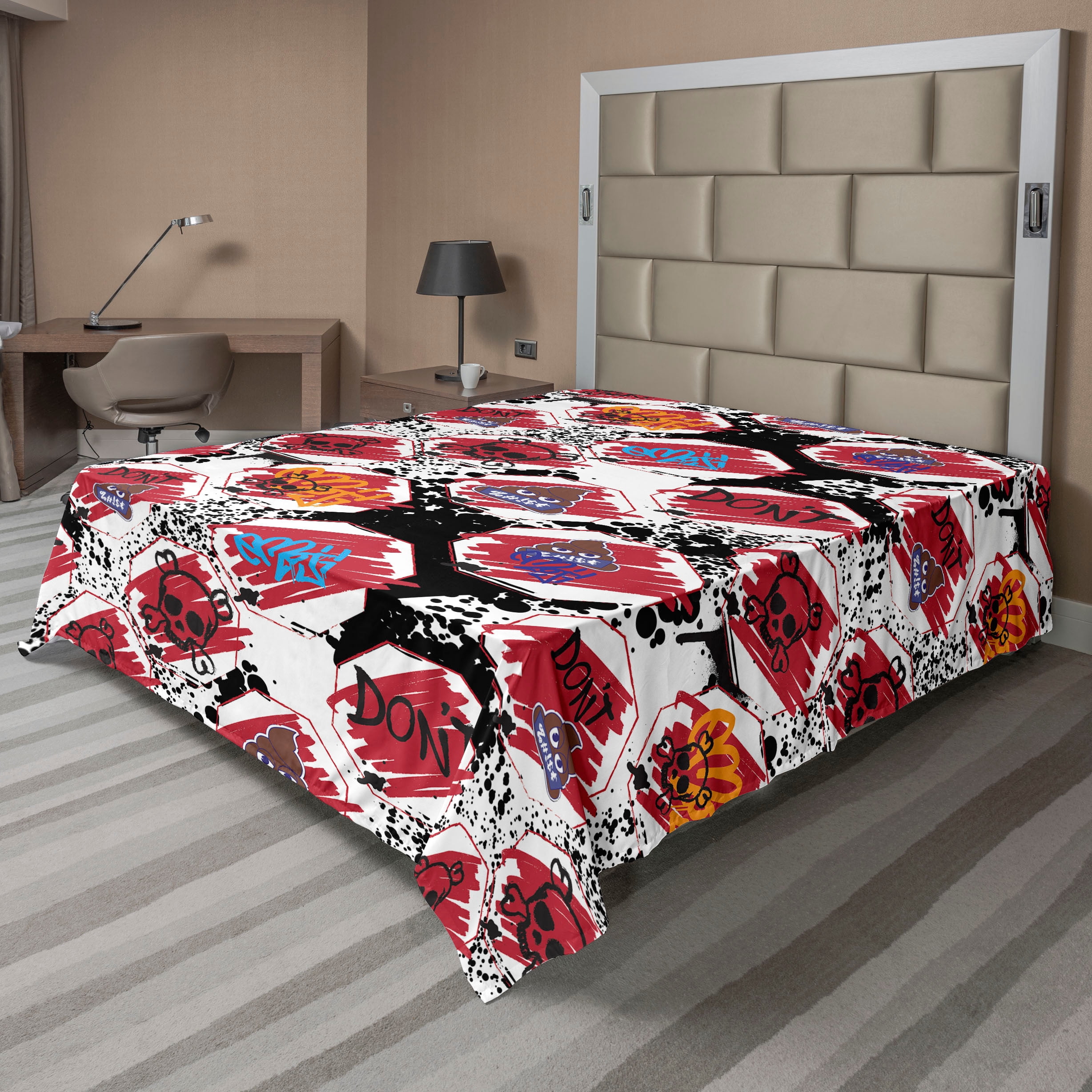 Ambesonne Emoji Flat Sheet, Modern Graffiti Fun Ornament, Queen Size ...