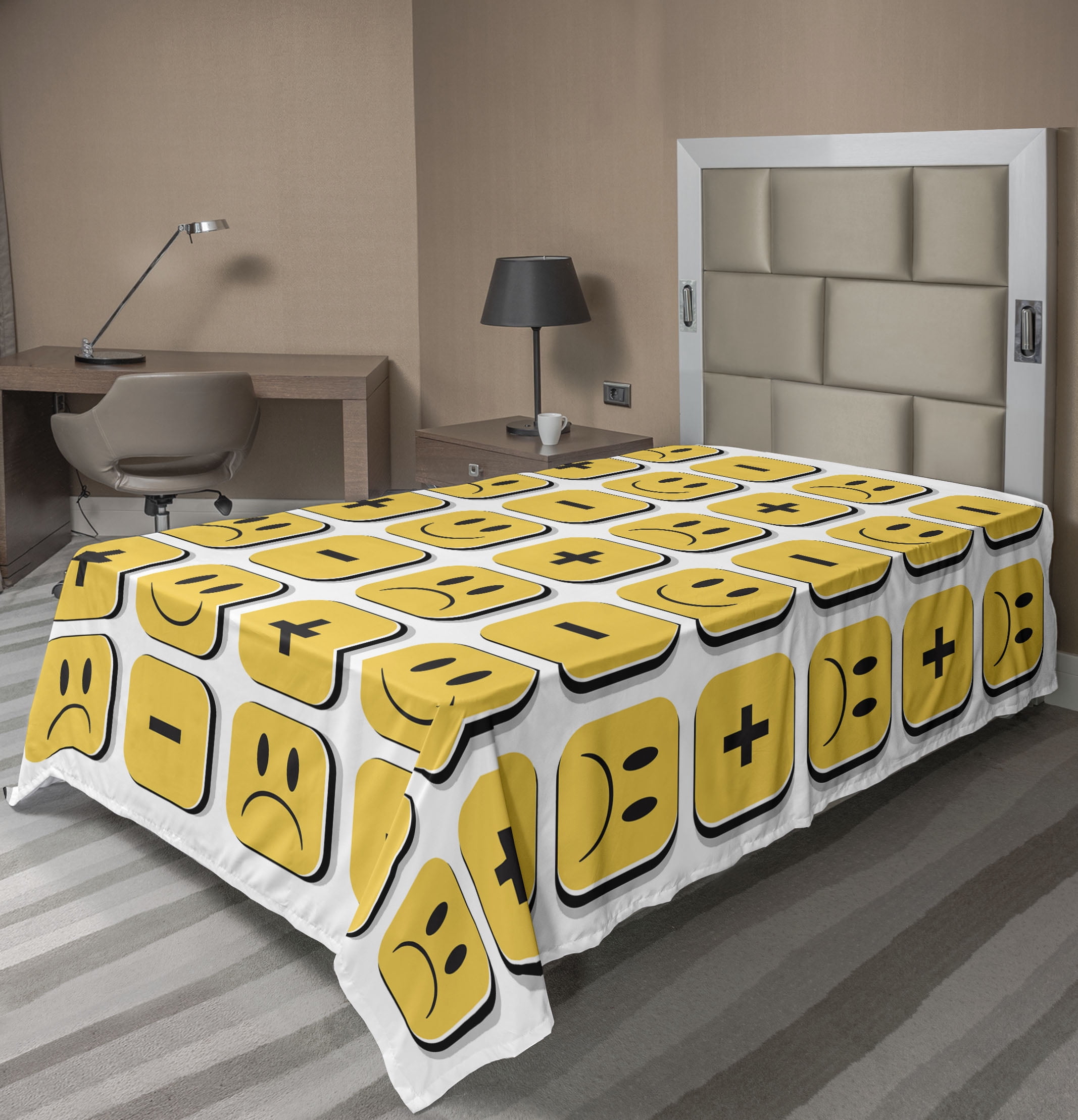 Ambesonne Emoji Flat Sheet, Pop Sad Happy Faces Squares, Twin Size ...