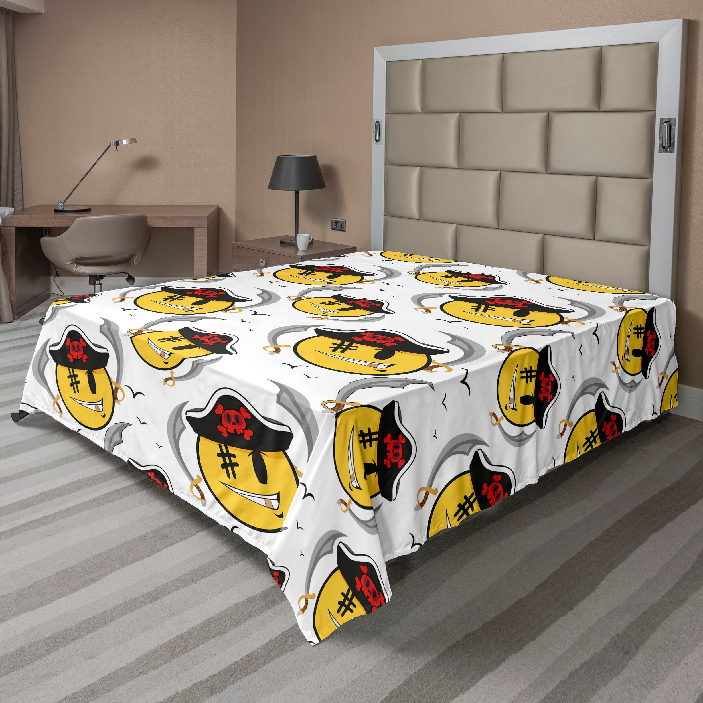 Ambesonne Emoji Flat Sheet, Smirking Funny Round Faces, King Size ...