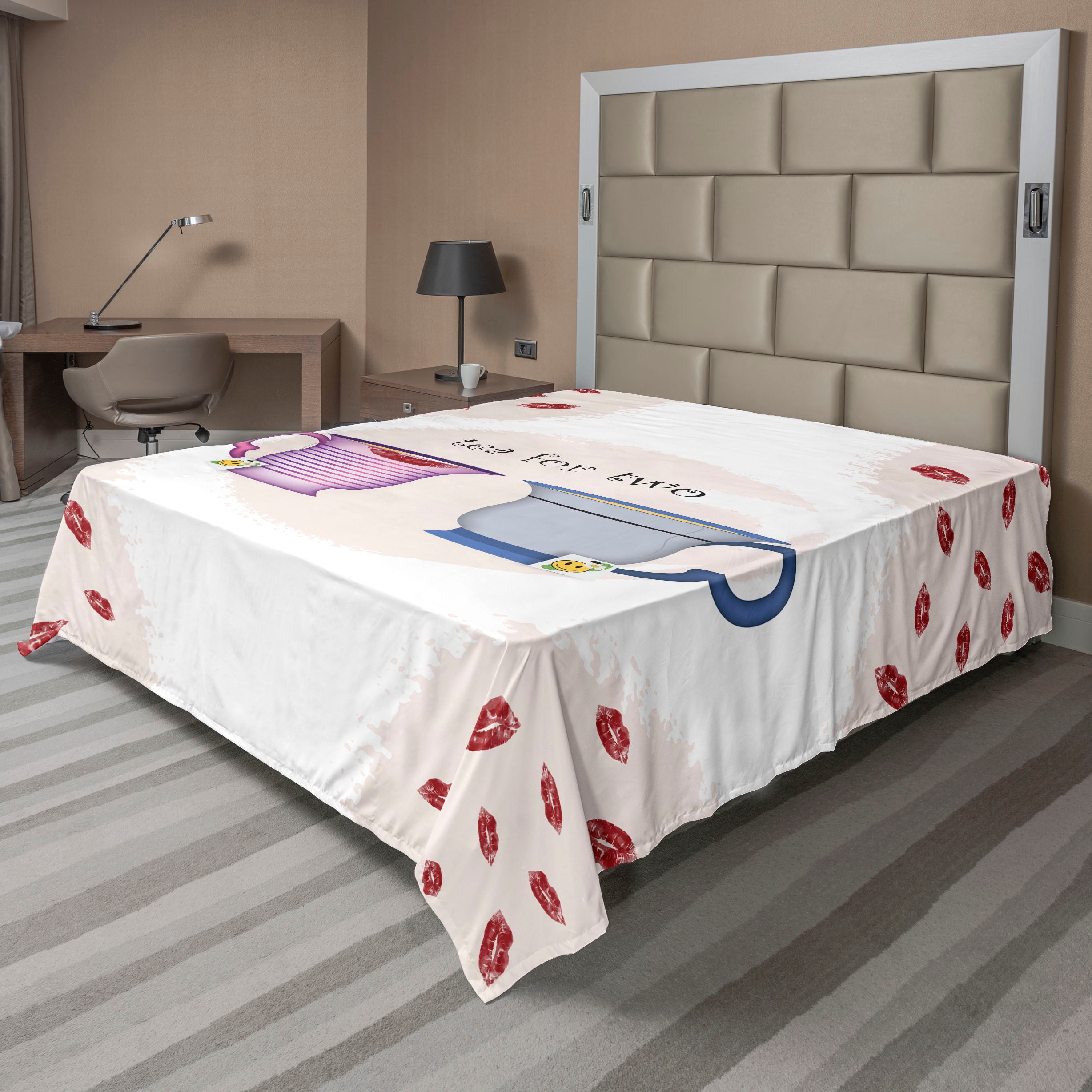 Ambesonne Emoji Flat Sheet, Tea Party in Romantic Vibes, California ...