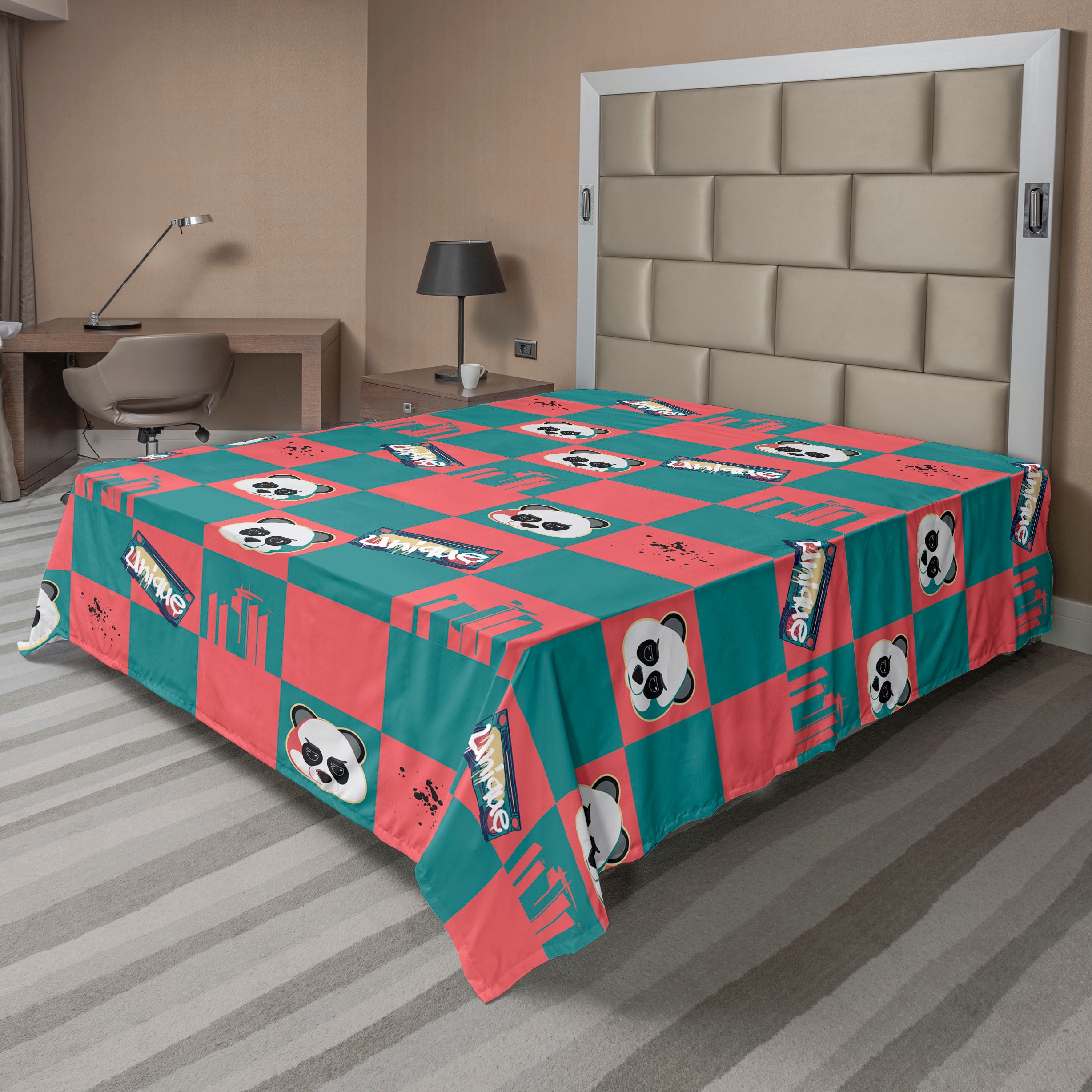 Ambesonne Emoji Flat Sheet, Tough Panda Retro Radio Tape, Full Size ...