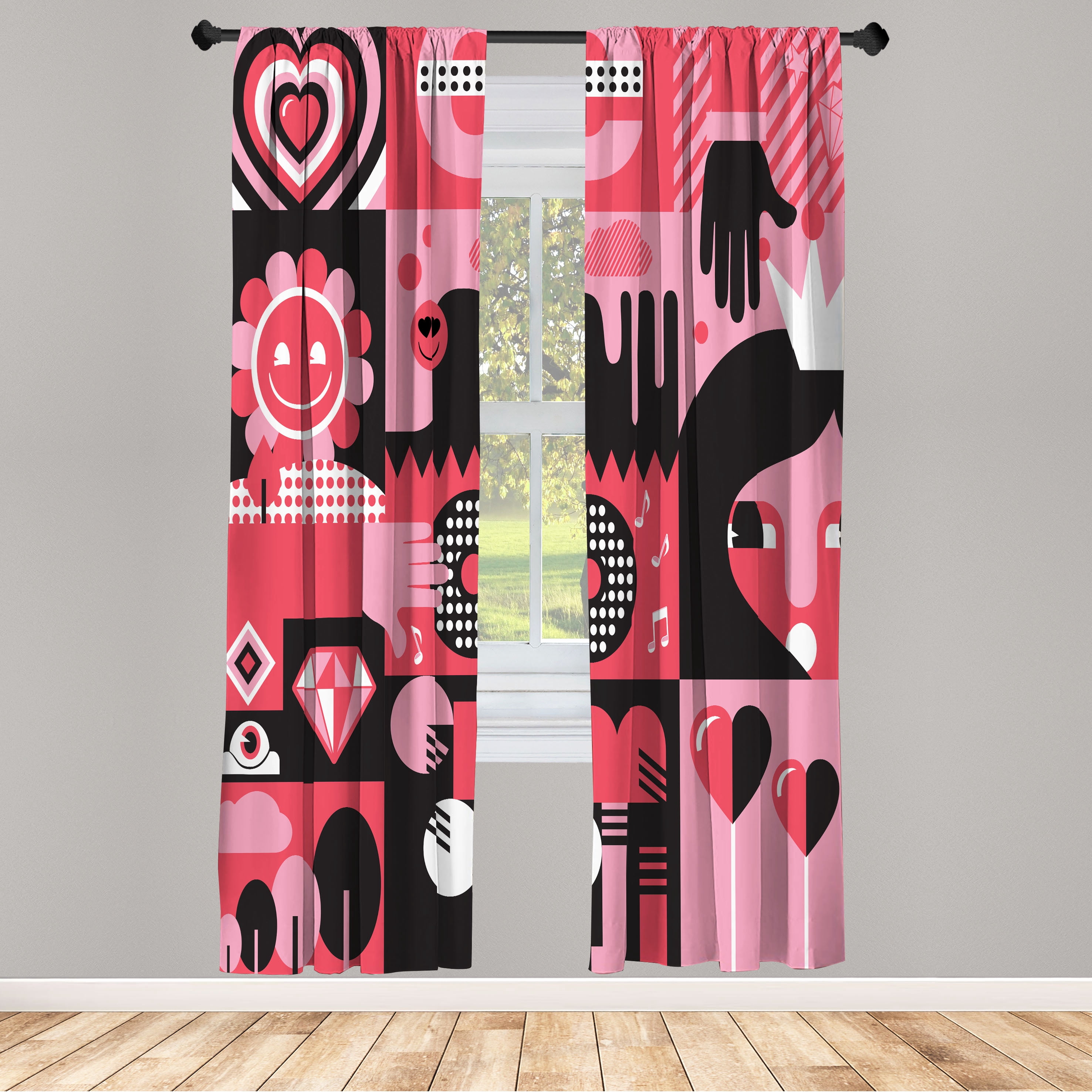 Ambesonne Emoji Party Curtains, Neutral Pop Art Faces, Pair of 28"x84 ...