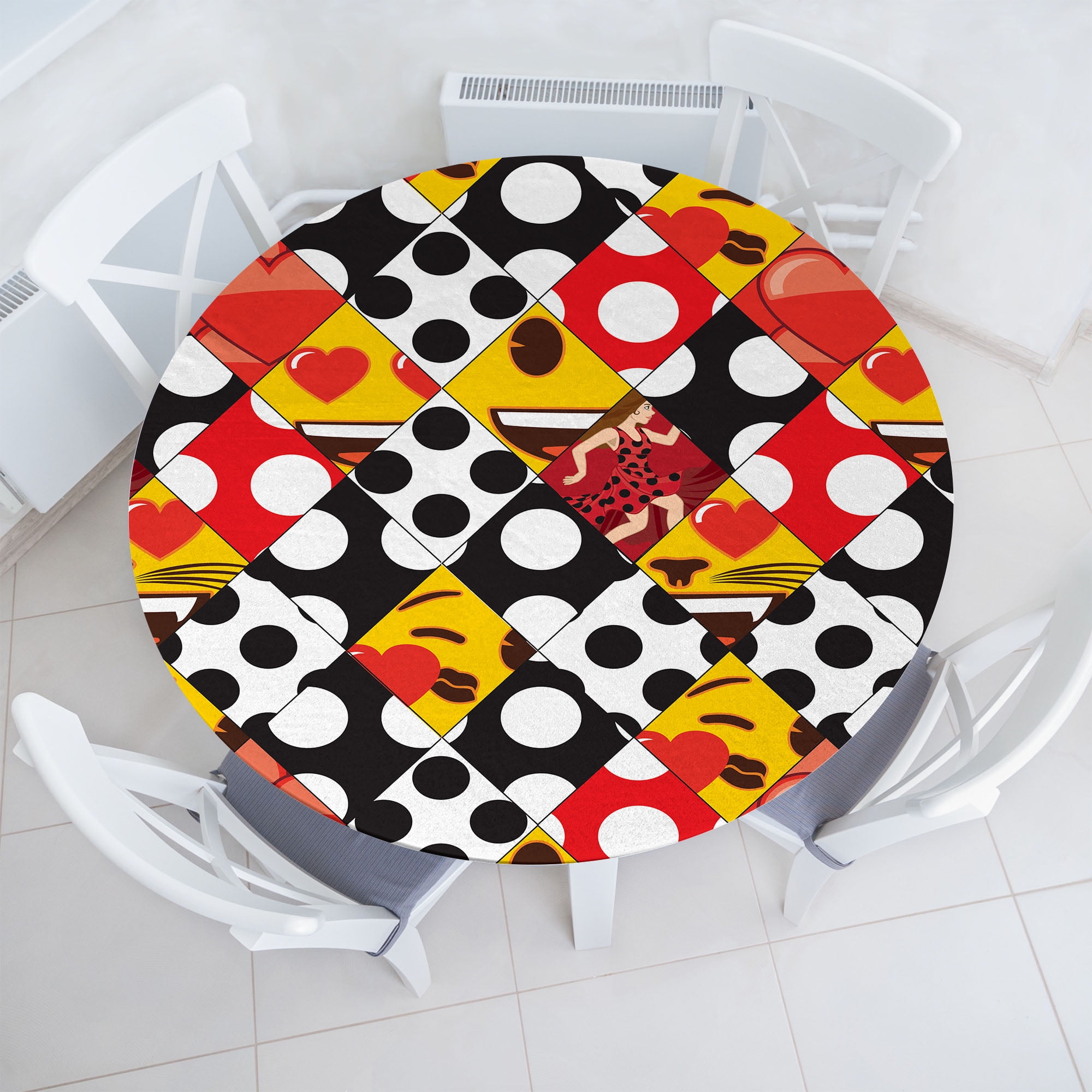 Ambesonne Emoji Party Fitted Round Tablecloth, Funny Faces Hearts Pop ...