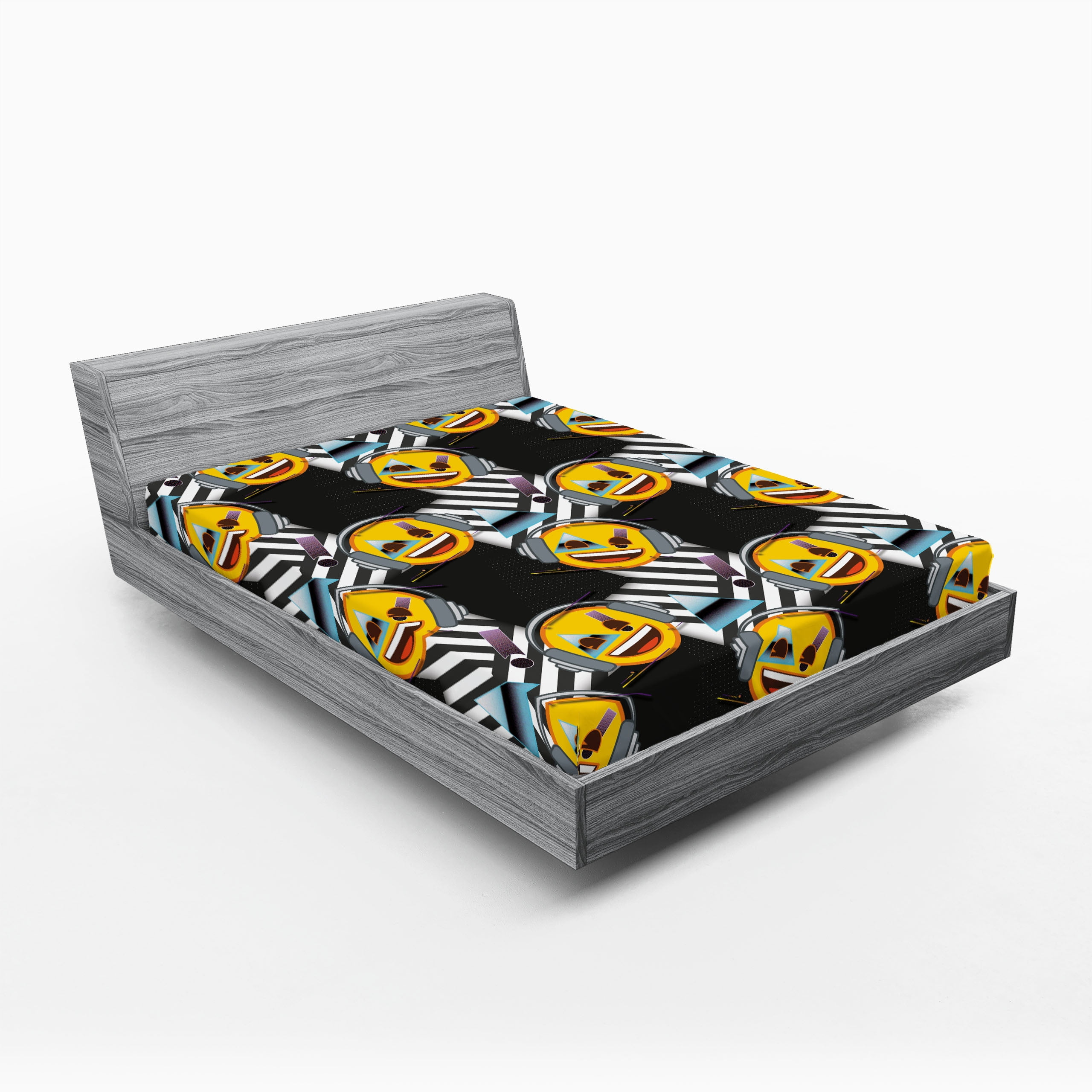 Ambesonne Emoji Party Fitted Sheet, DJ Music Lover Pattern, King Size ...