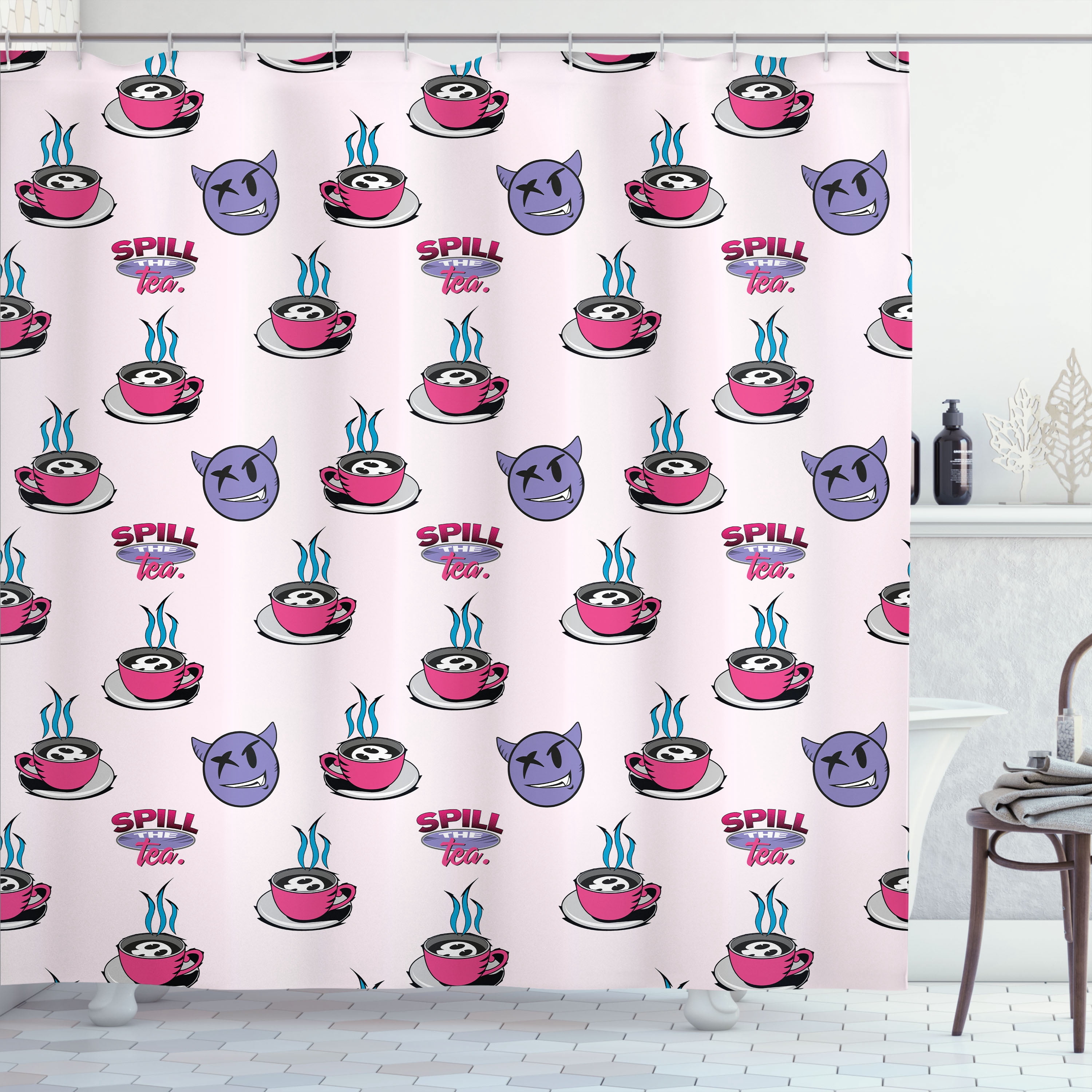 Ambesonne Emoji Shower Curtain, Evil Faces with Sayings Cups, 69"Wx75"L ...