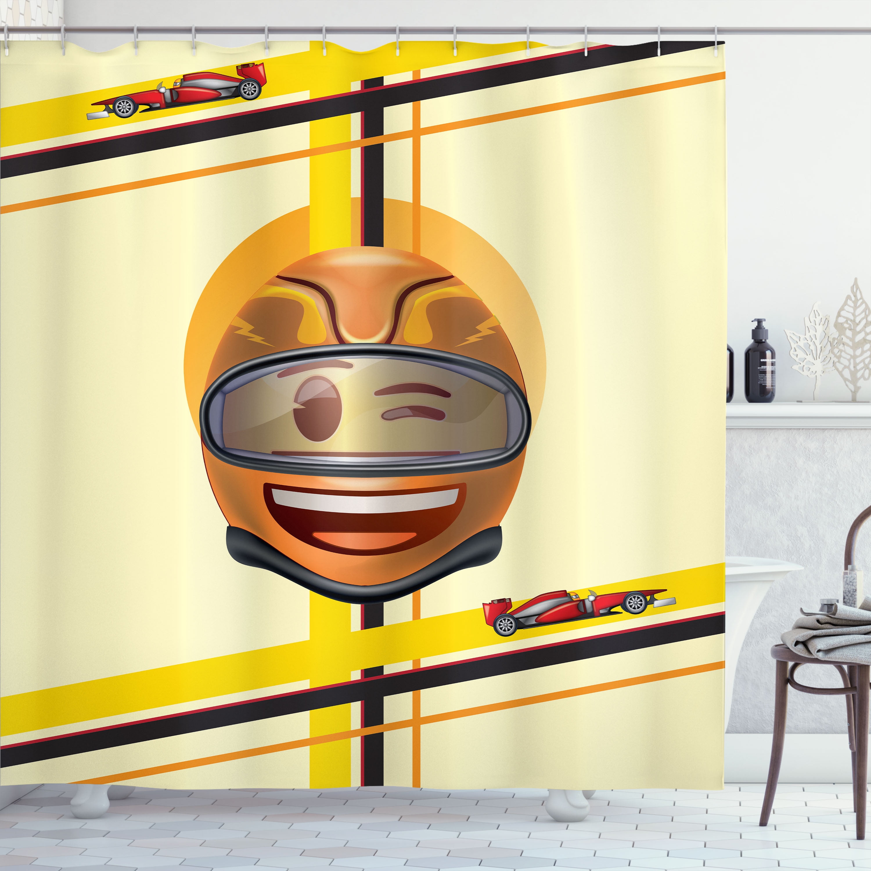 Ambesonne Emoji Shower Curtain, Funny Car Racer Winking Face, 69"Wx70"L ...