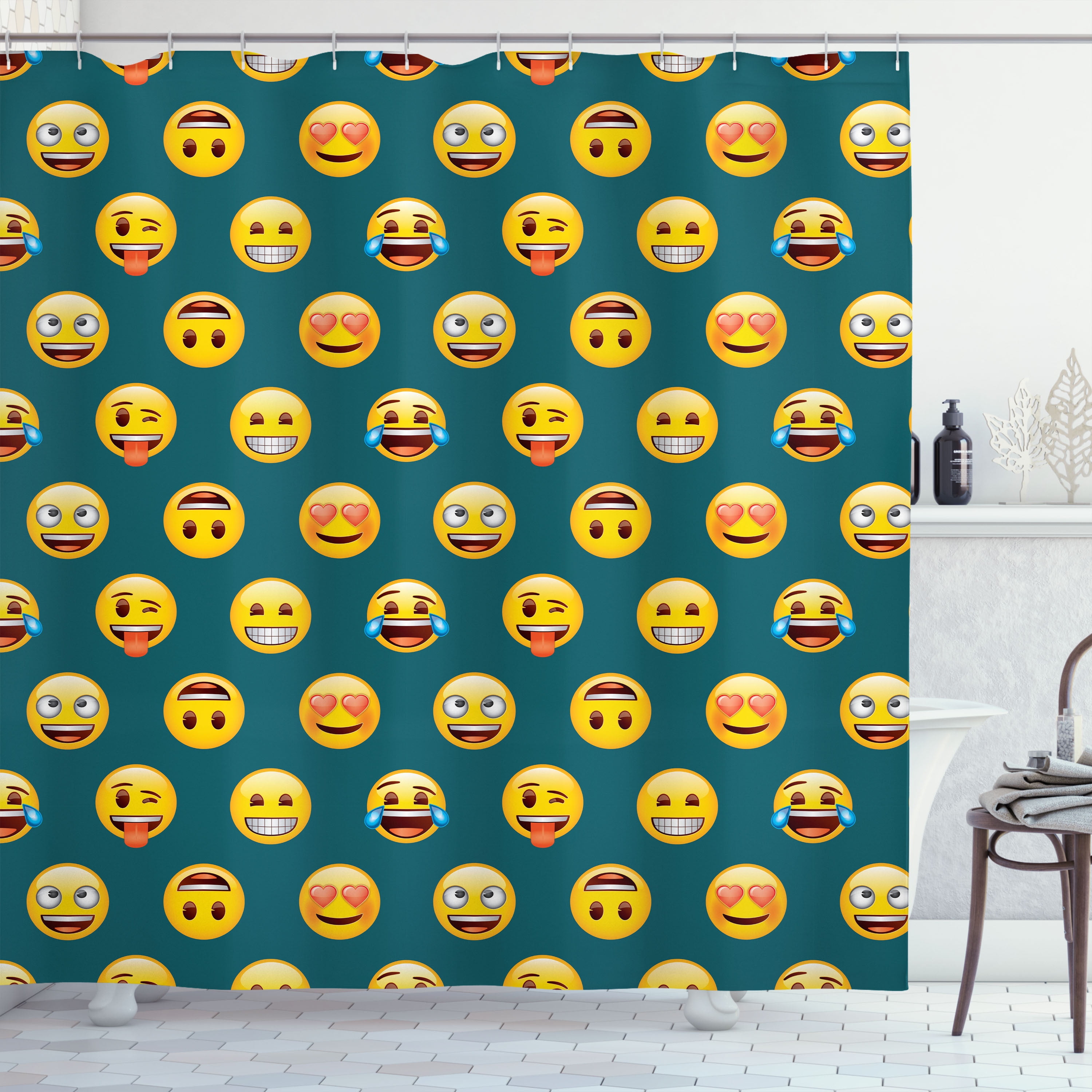 Ambesonne Emoji Shower Curtain Funny Faces Happy Surprised 69wx70l