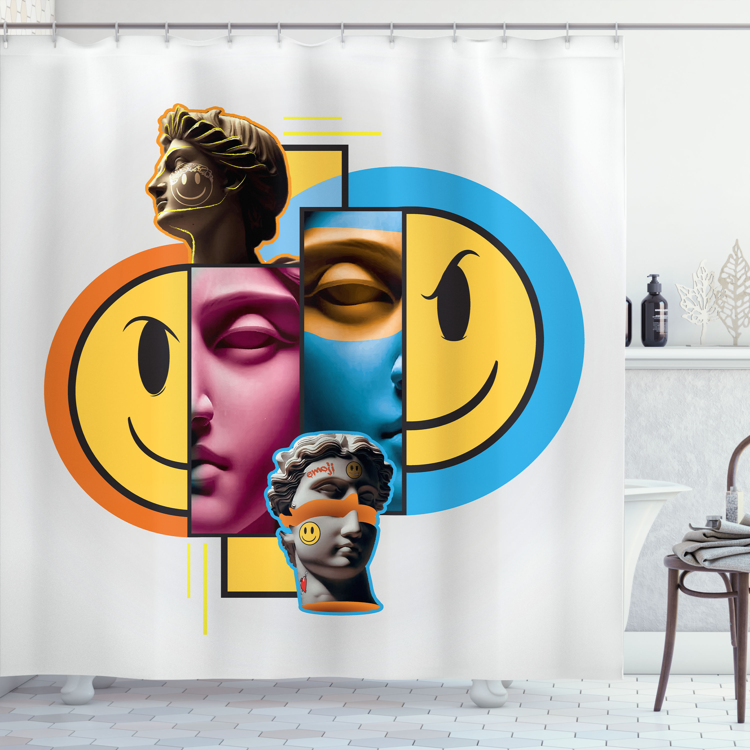 Ambesonne Emoji Shower Curtain, Funny Smirking Faces Antique, 69"Wx70"L ...