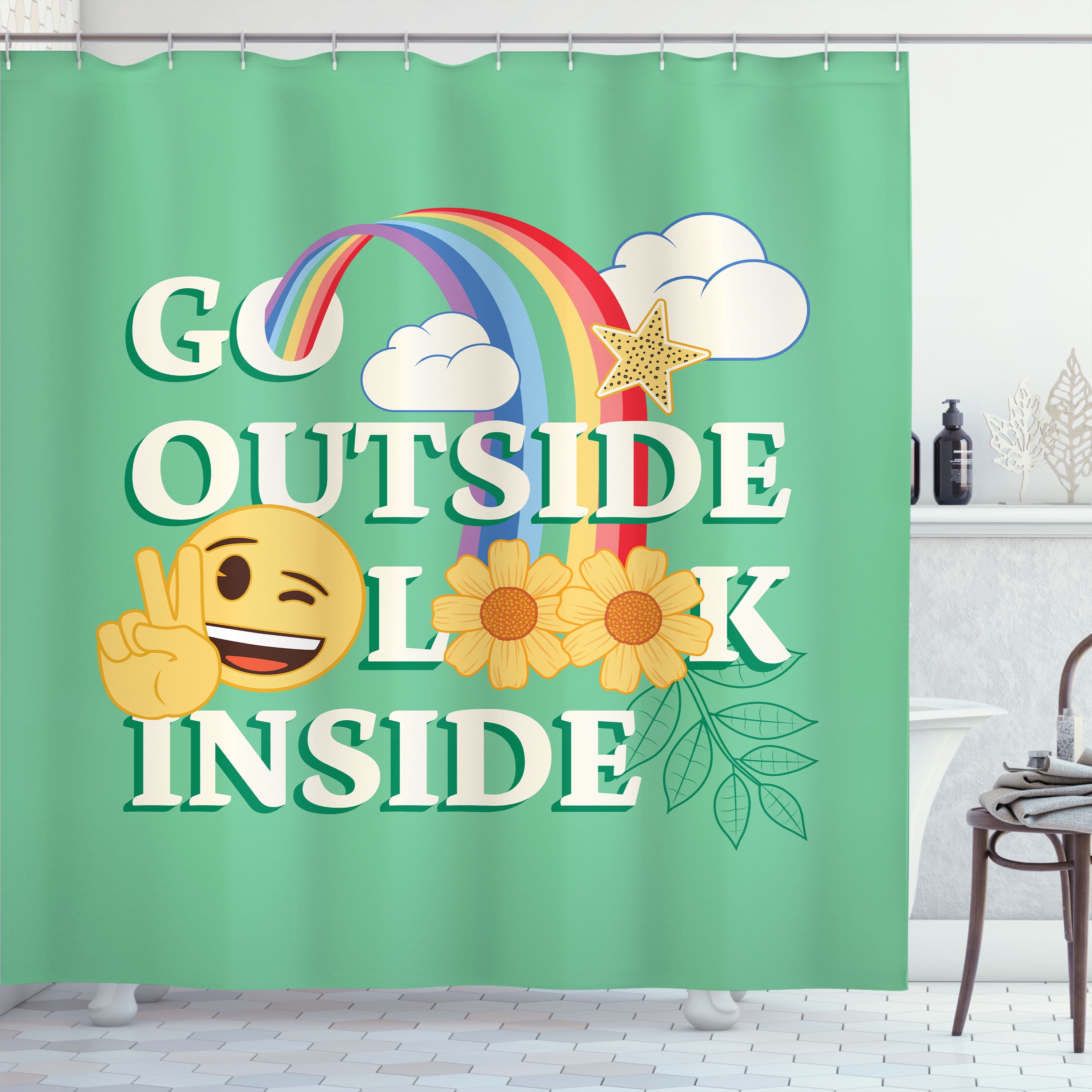 Ambesonne Emoji Shower Curtain, Go Outside Look Inside Art, 69"Wx75"L ...