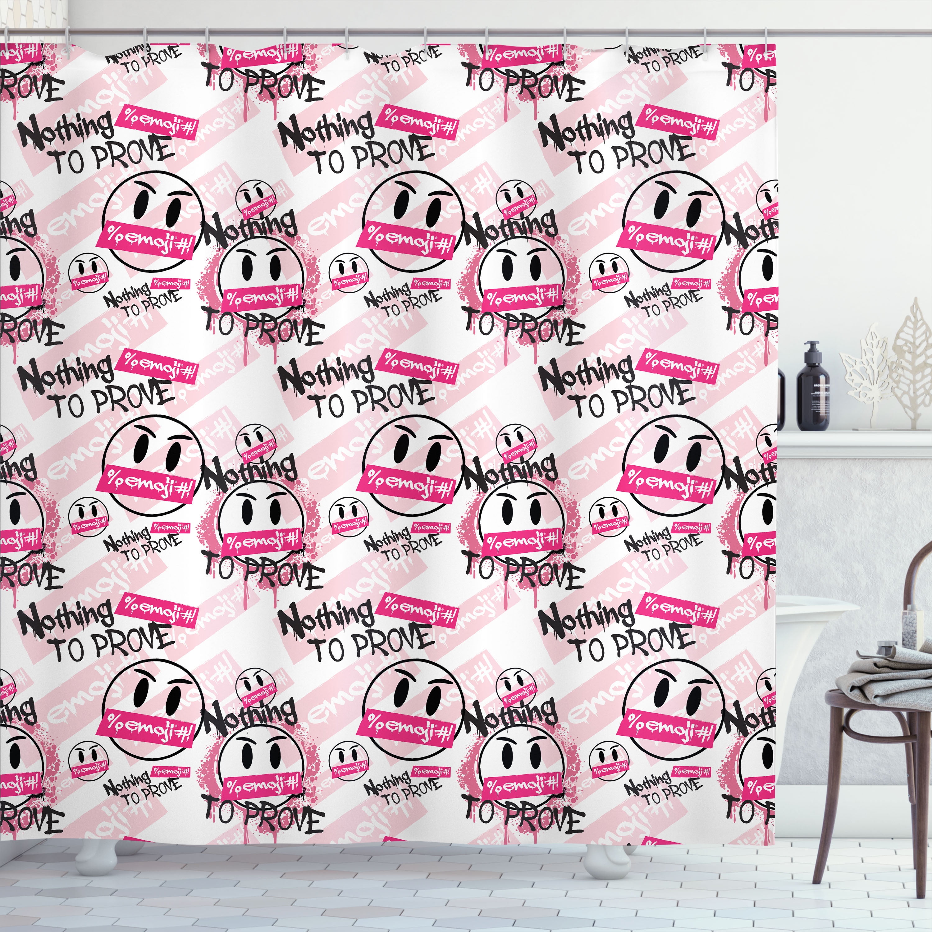 Ambesonne Emoji Shower Curtain, Graffiti Tag with Angry Faces, 69"Wx84 ...