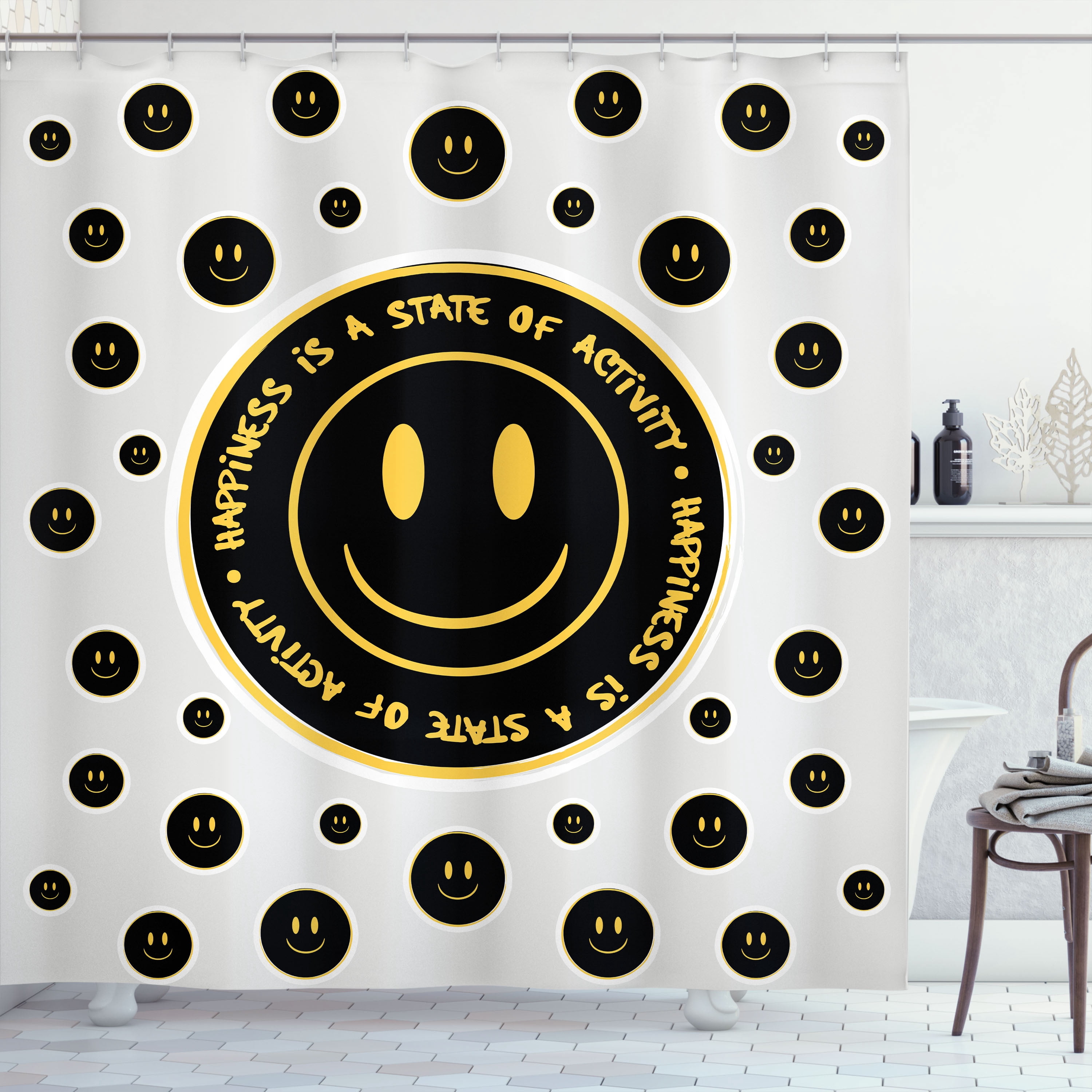Ambesonne Emoji Shower Curtain, Happy Funny Faces and Saying, 69"Wx75"L ...