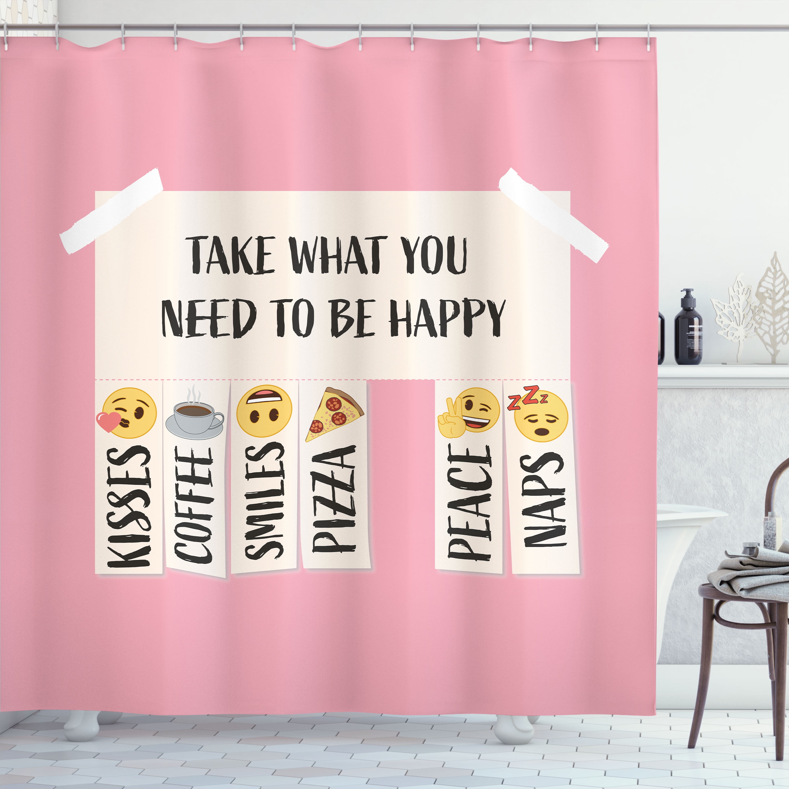 Ambesonne Emoji Shower Curtain, Modern Kiss Coffee Face Pizza, 69"Wx70 ...