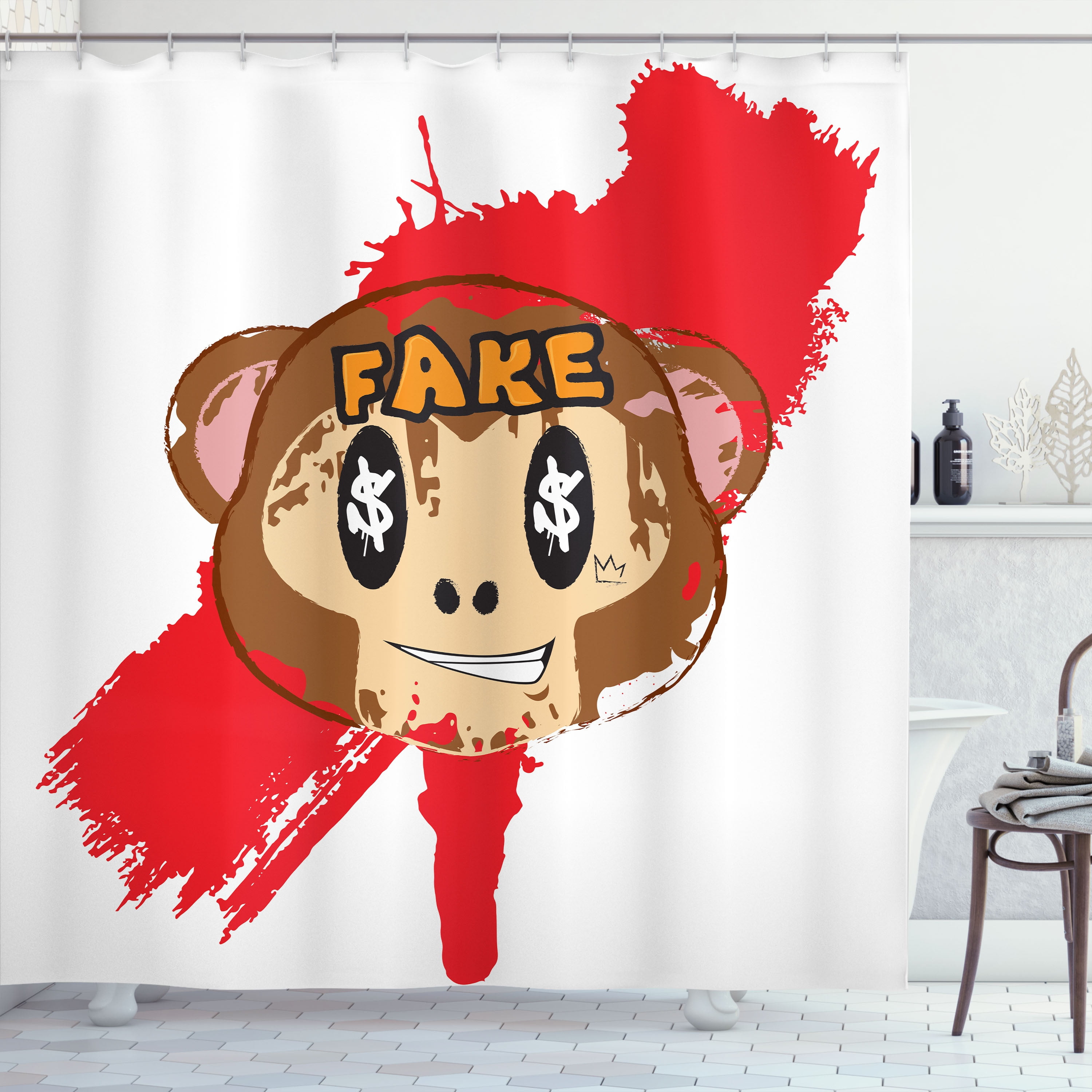 Ambesonne Emoji Shower Curtain, Monkey Face Fake Lettering, 69"Wx75"L ...