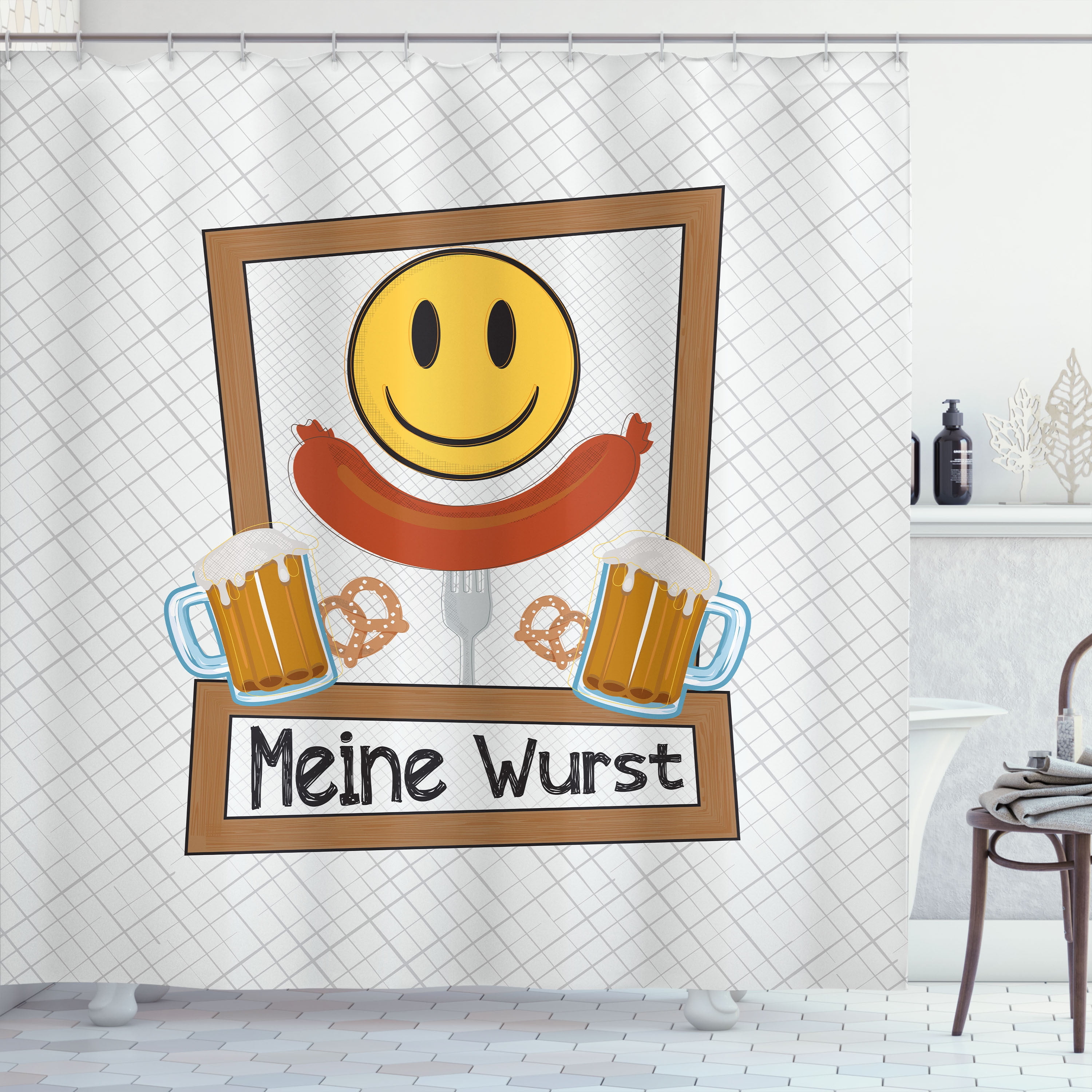 Ambesonne Emoji Shower Curtain, Oktoberfest Food and Smile, 69"Wx70"L ...