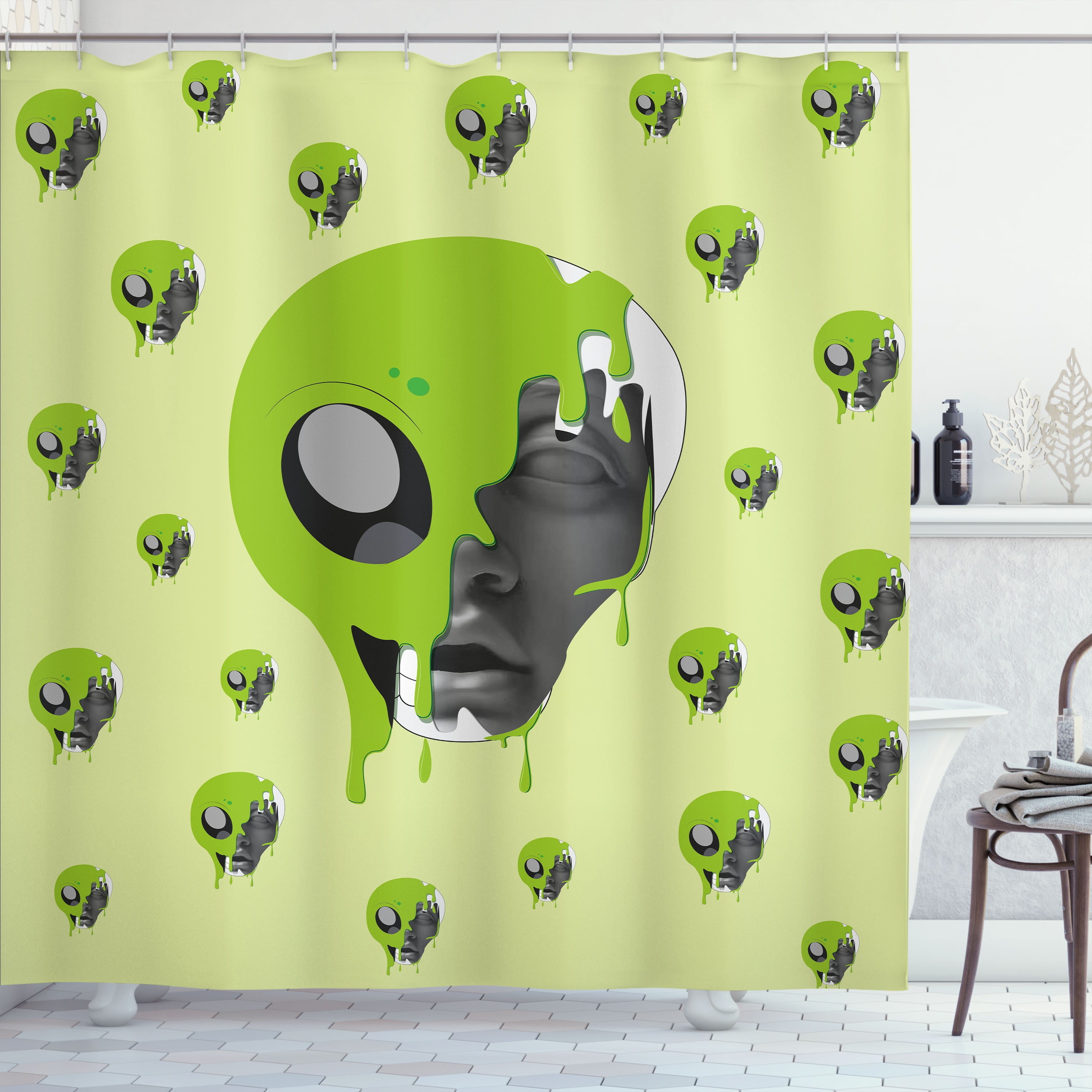 Ambesonne Emoji Shower Curtain, Outer Space Alien Pattern, 69"Wx70"L ...