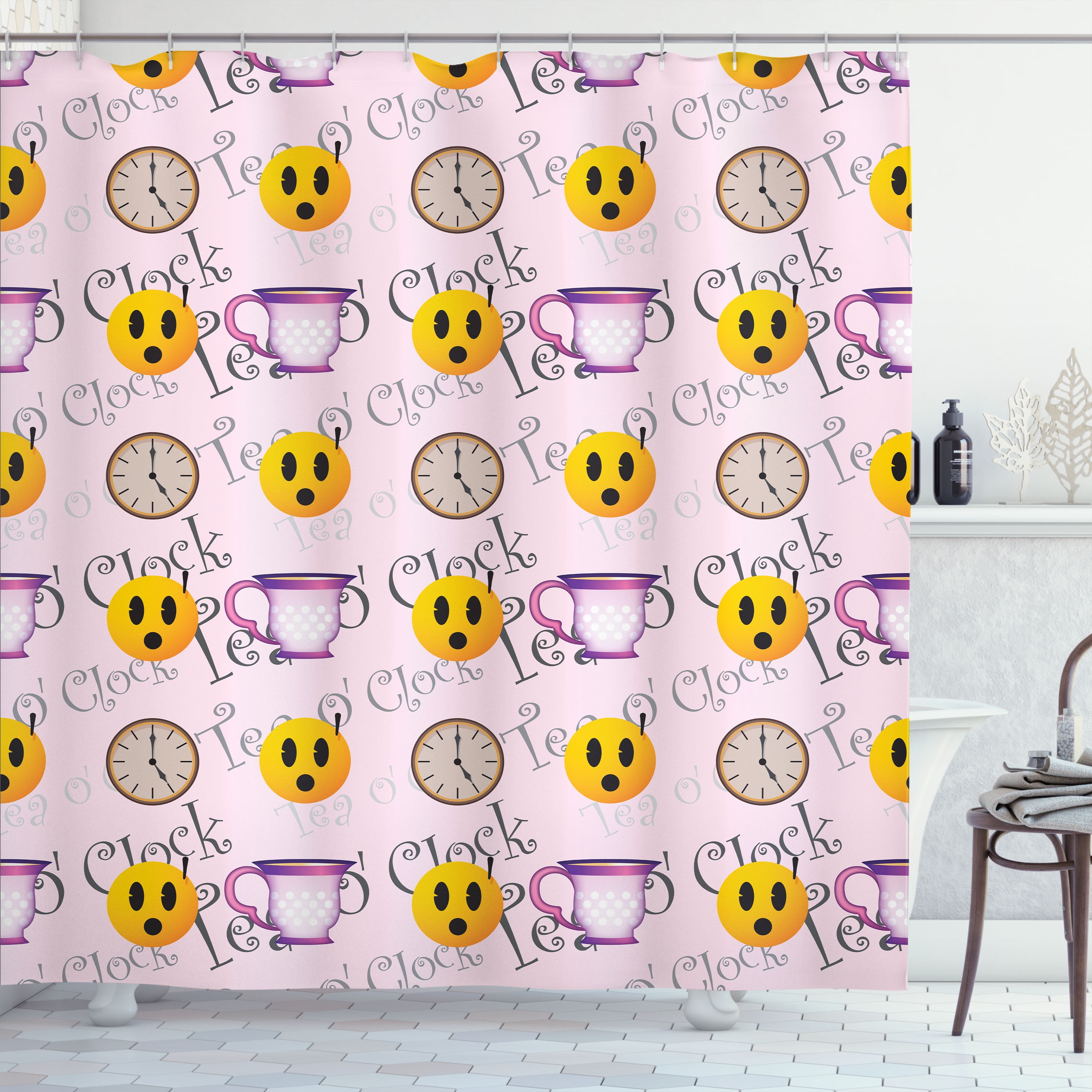Ambesonne Emoji Shower Curtain, Shocked Funny Faces Clock Art, 69"Wx75 ...