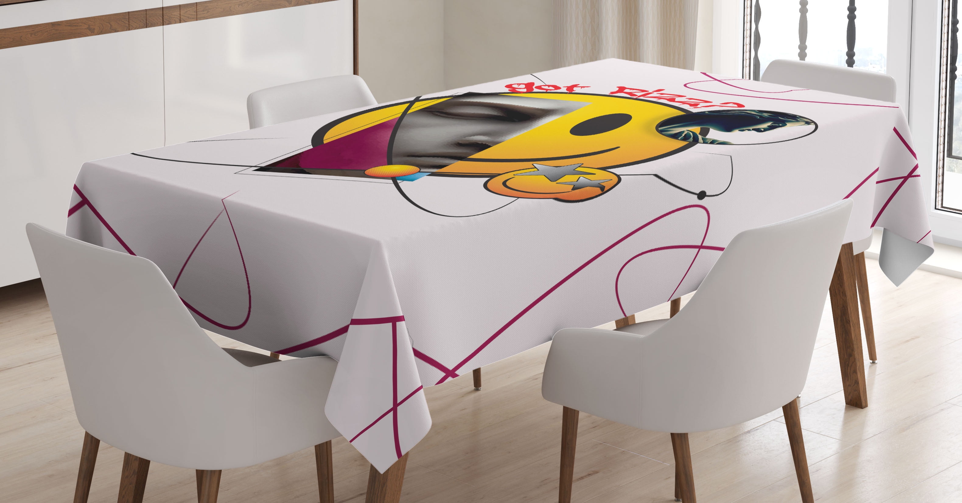 Ambesonne Emoji Tablecloth Rectangular Table Cover, Antique Feels ...