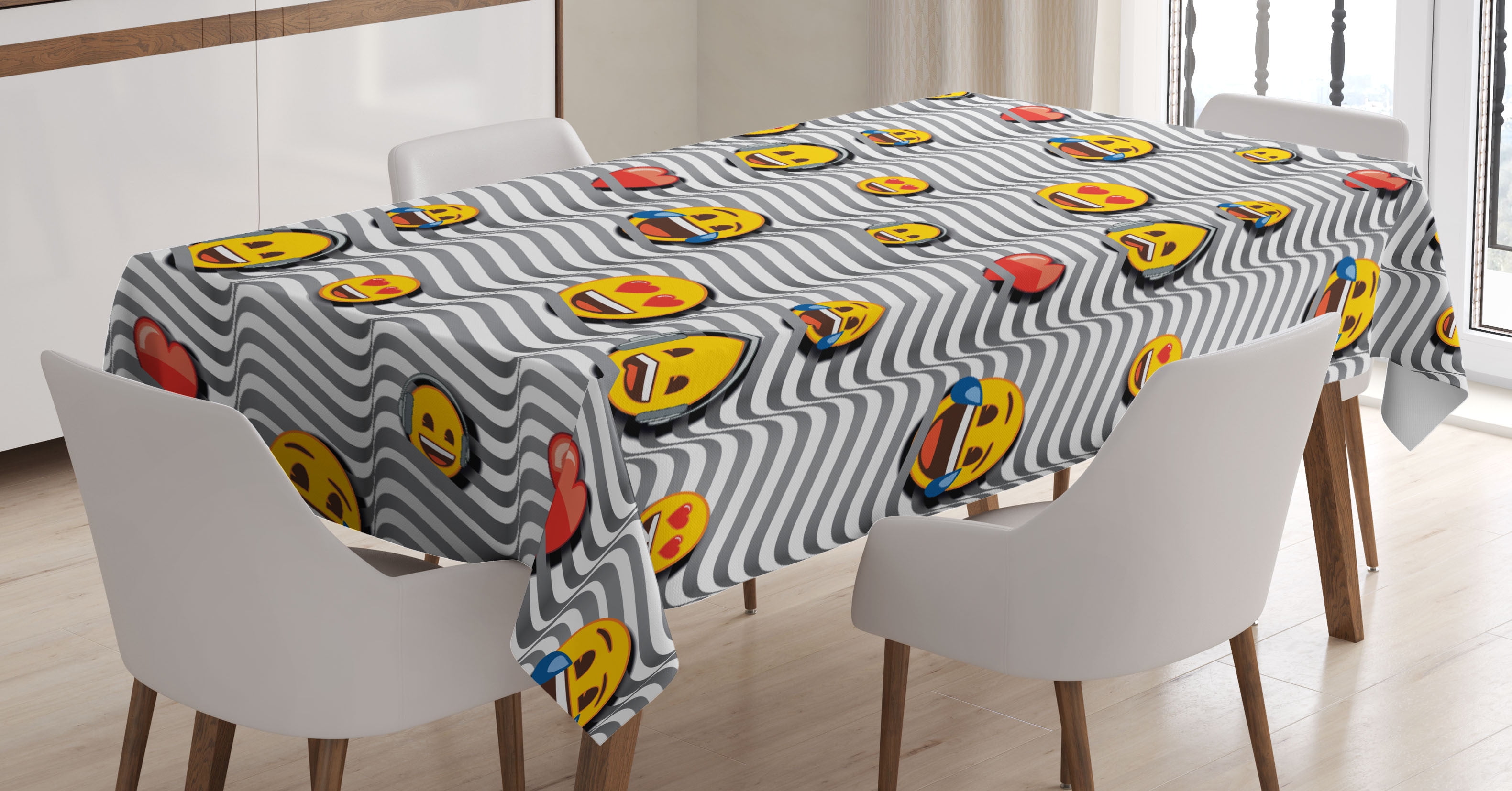 Ambesonne Emoji Tablecloth Rectangular Table Cover, Art Happy Laughing ...