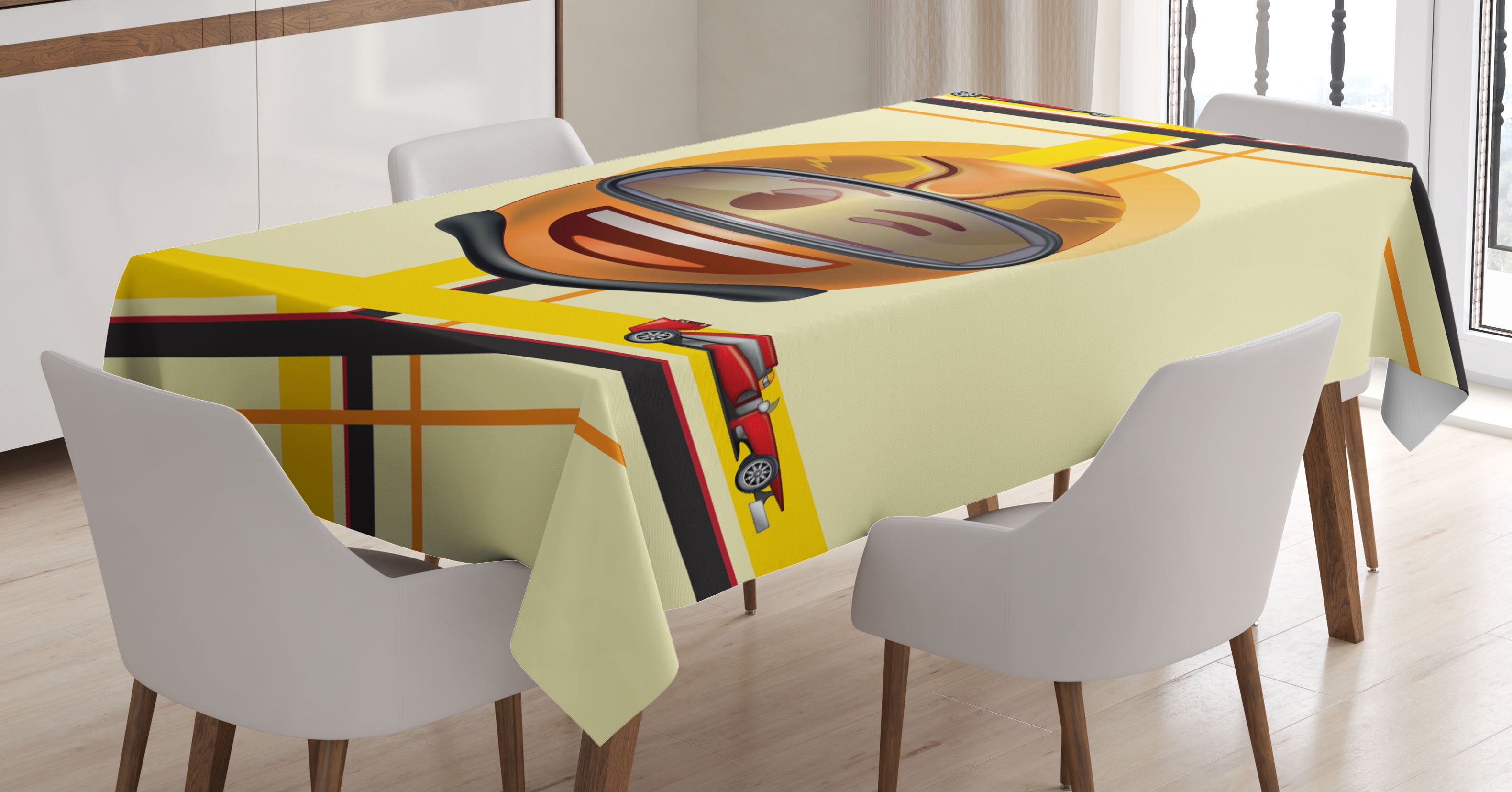 Ambesonne Emoji Tablecloth Rectangular Table Cover, Funny Car Racer ...