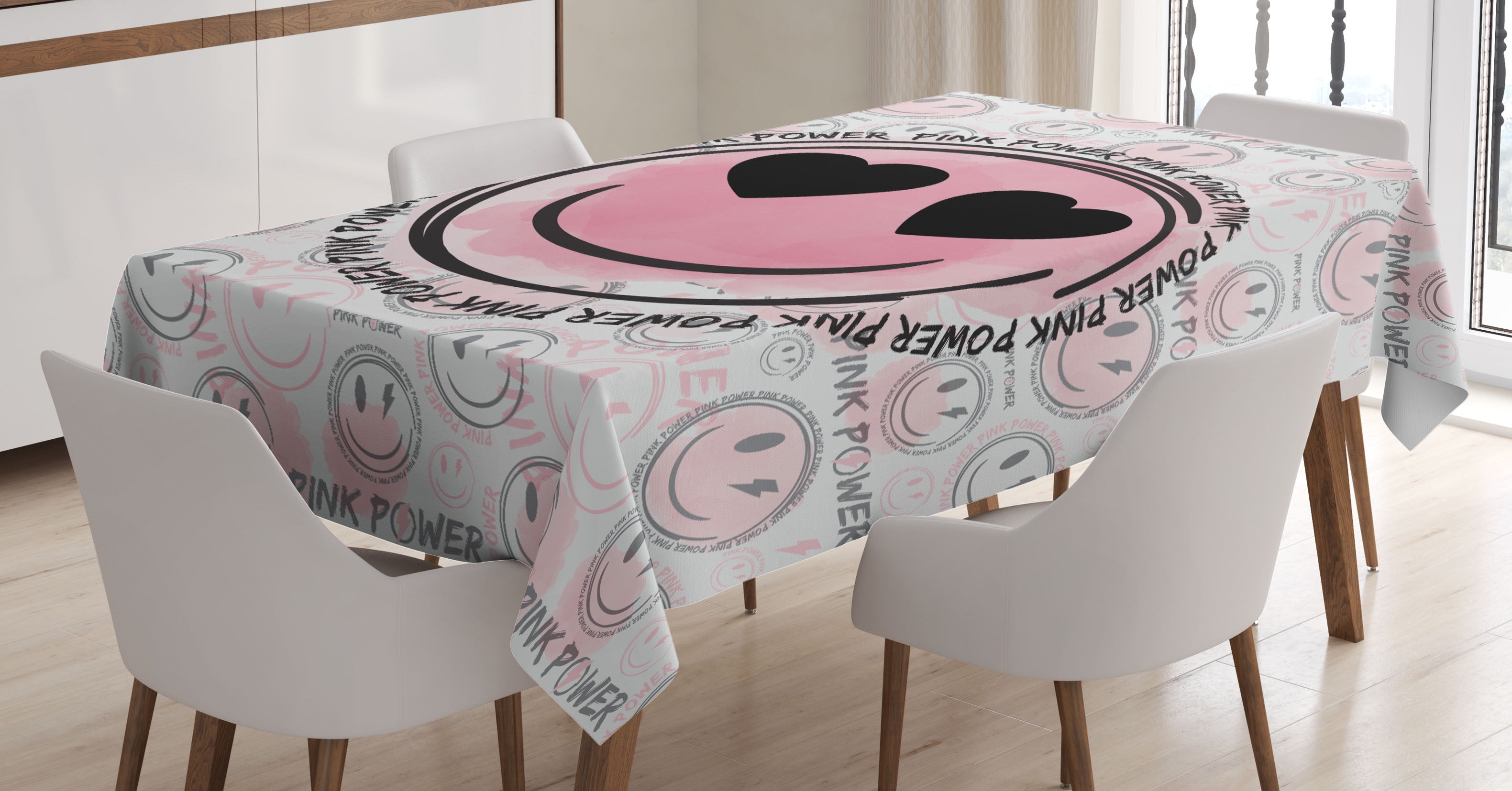 Ambesonne Emoji Tablecloth Rectangular Table Cover, Funny Face Pink ...