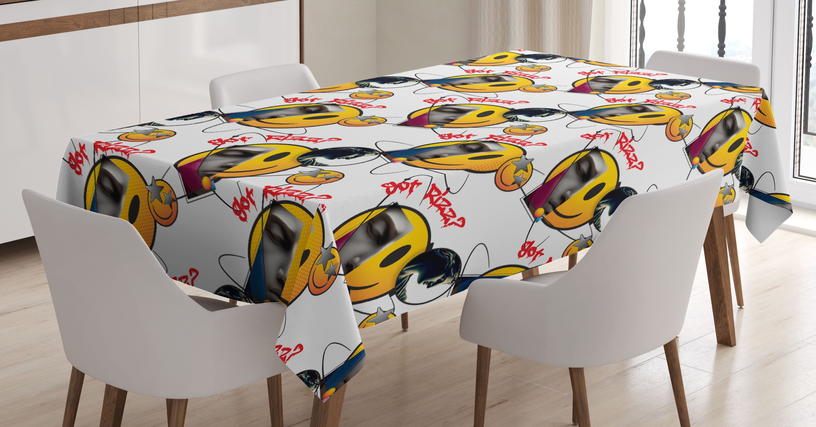 Ambesonne Emoji Tablecloth Rectangular Table Cover, Funny Faces Antique ...