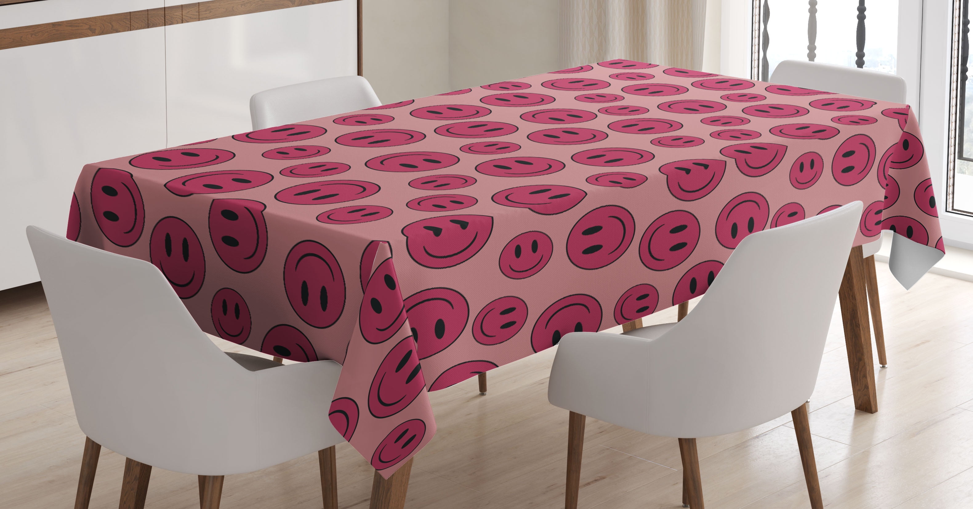 Ambesonne Emoji Tablecloth Rectangular Table Cover, Funny Round Faces ...